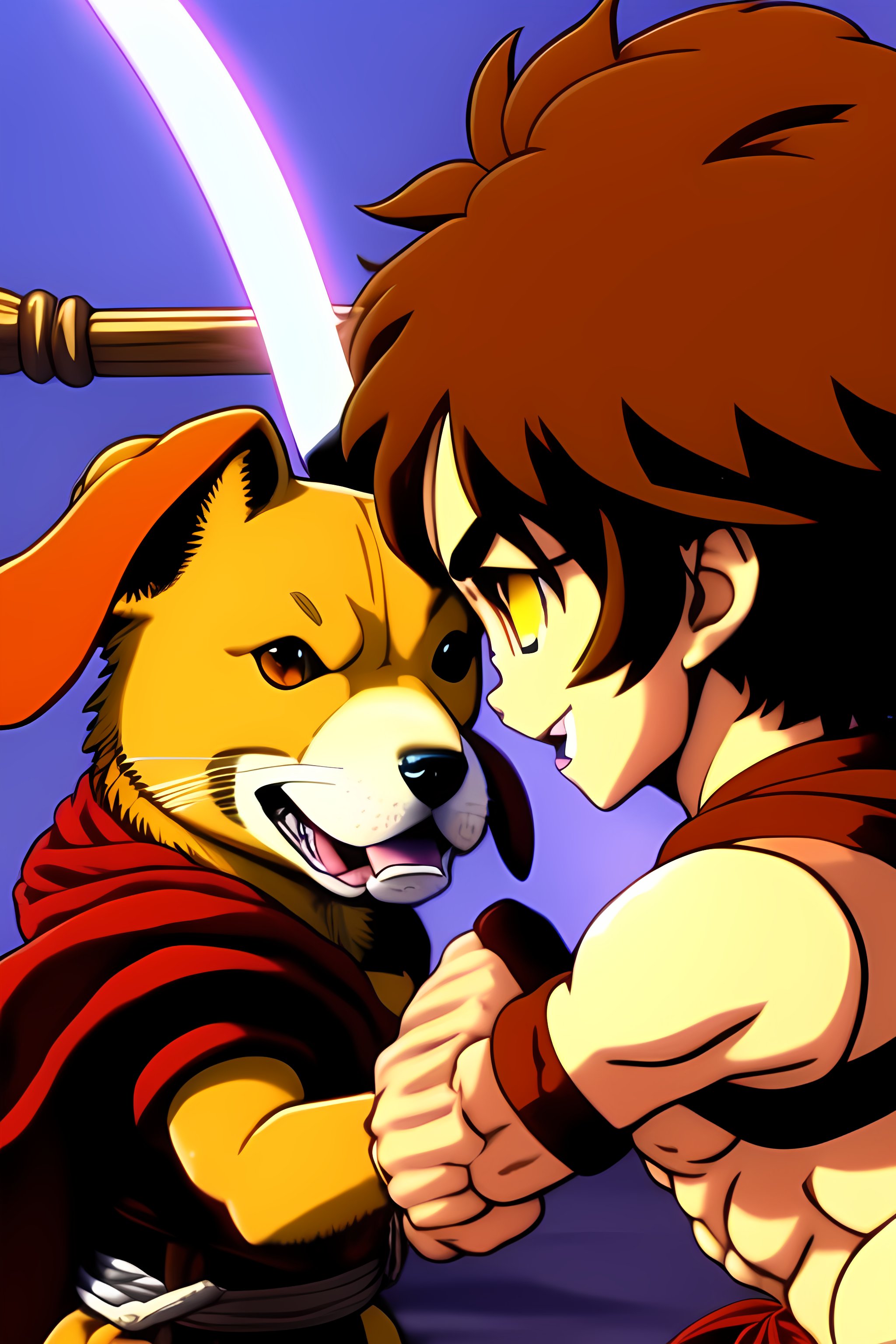 Lexica - Frodo from Lord of the Rings fighting a dog in the anime style ...