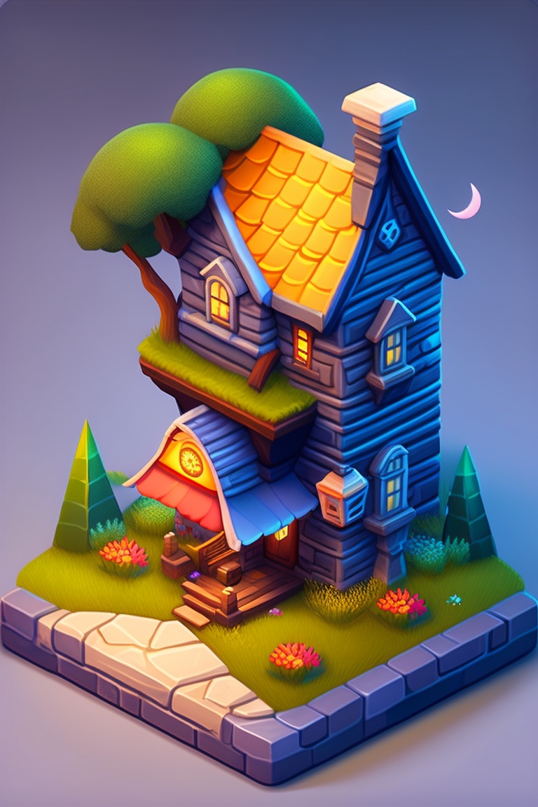 Lexica - Isometric house, cartoony, DnD, fantasy, mobile game