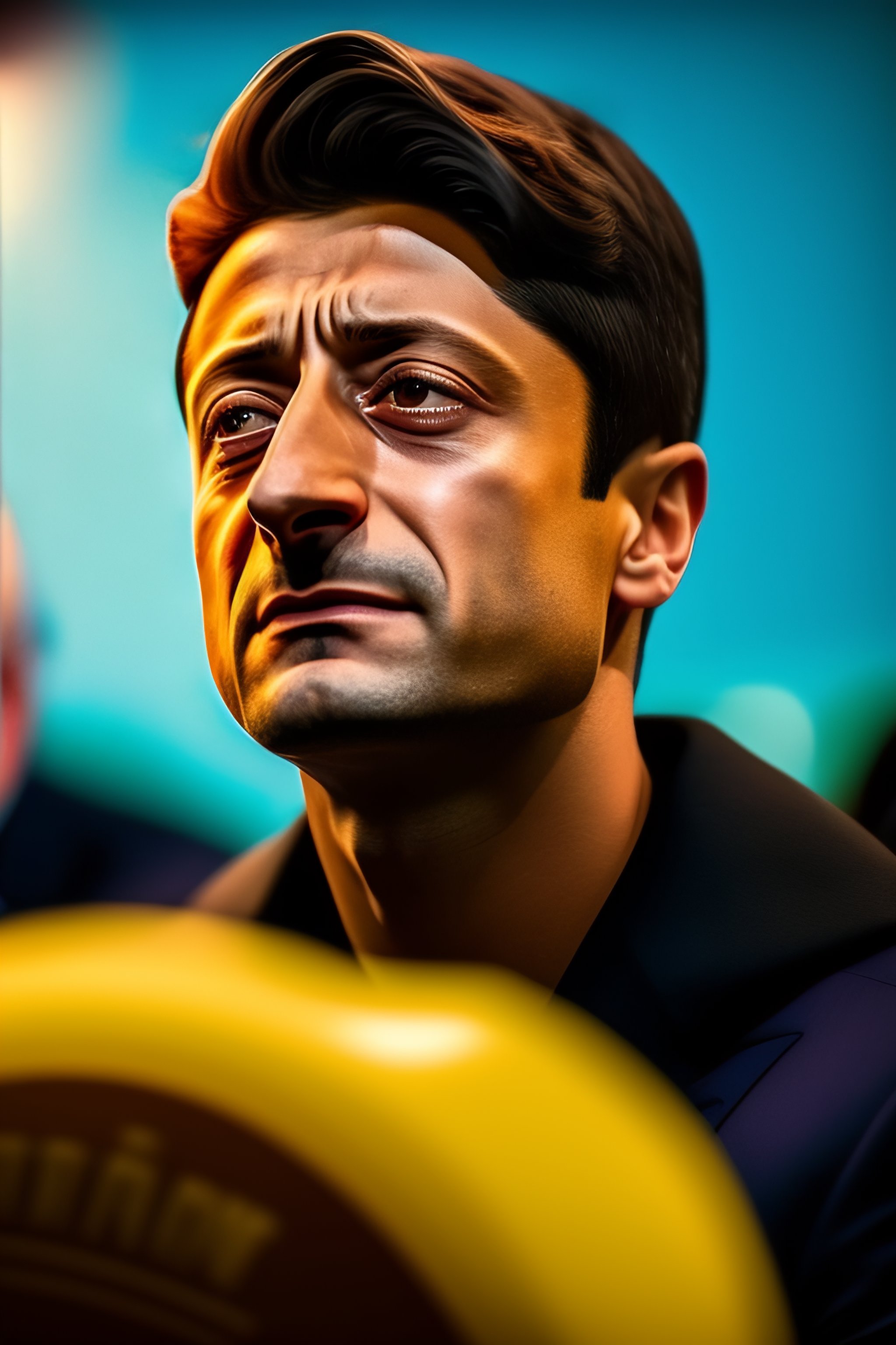 Lexica - Portrait of Zelensky crying in front of Putin