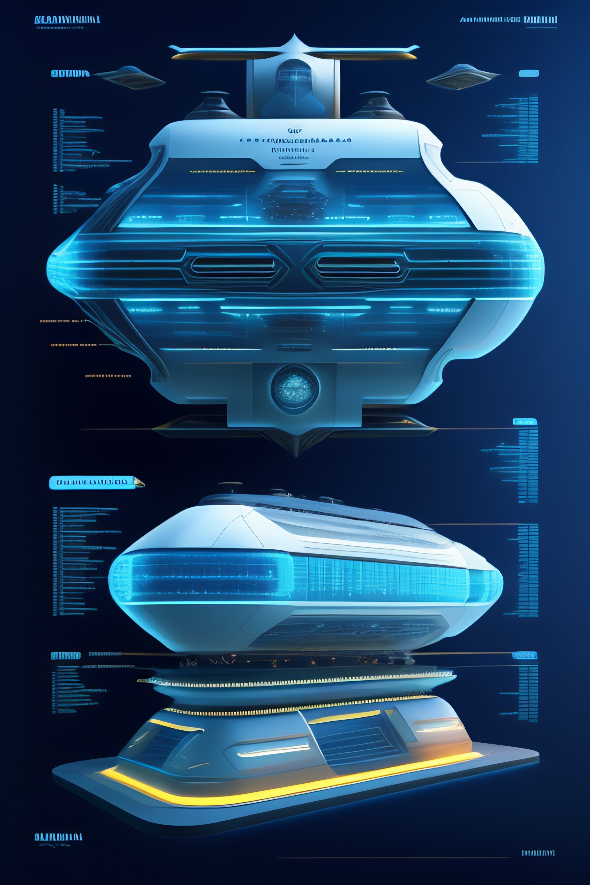 Lexica - Detailed schematics of a futuristic machine, lots of text ...
