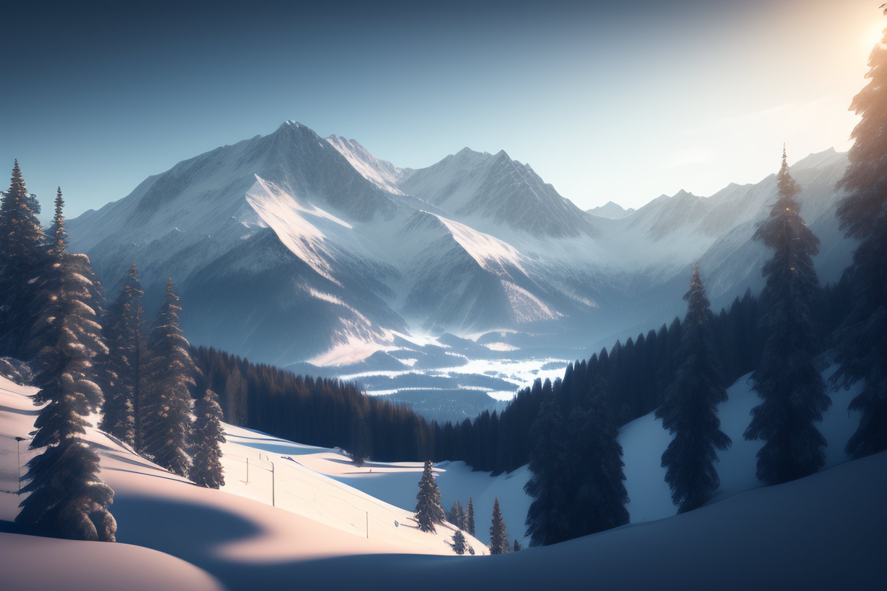 Lexica - Artstation scifi 3D scene of a showing mountains at ...