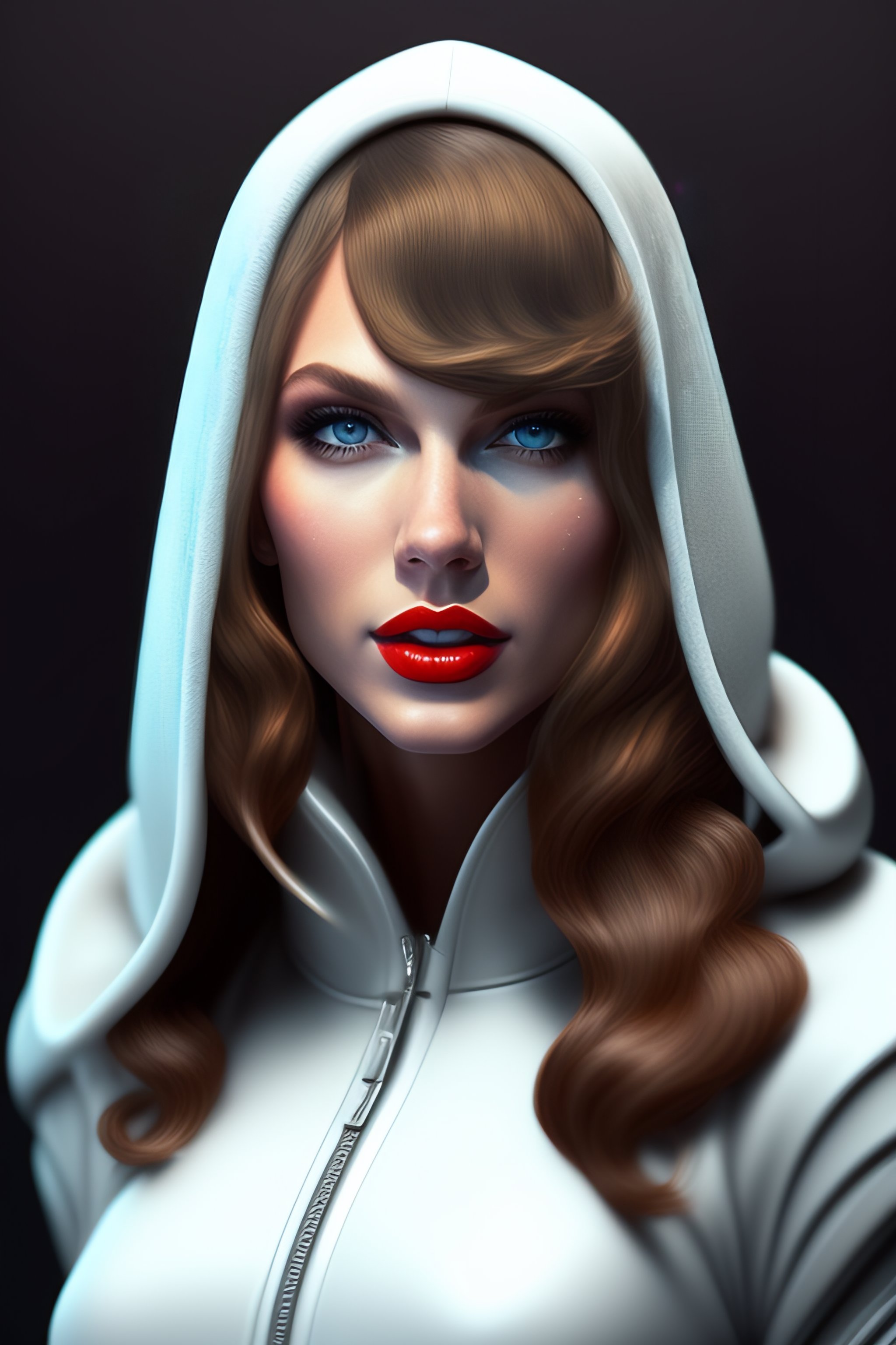 Lexica - Taylor Swift wearing dark hood, as white skin face alien ...