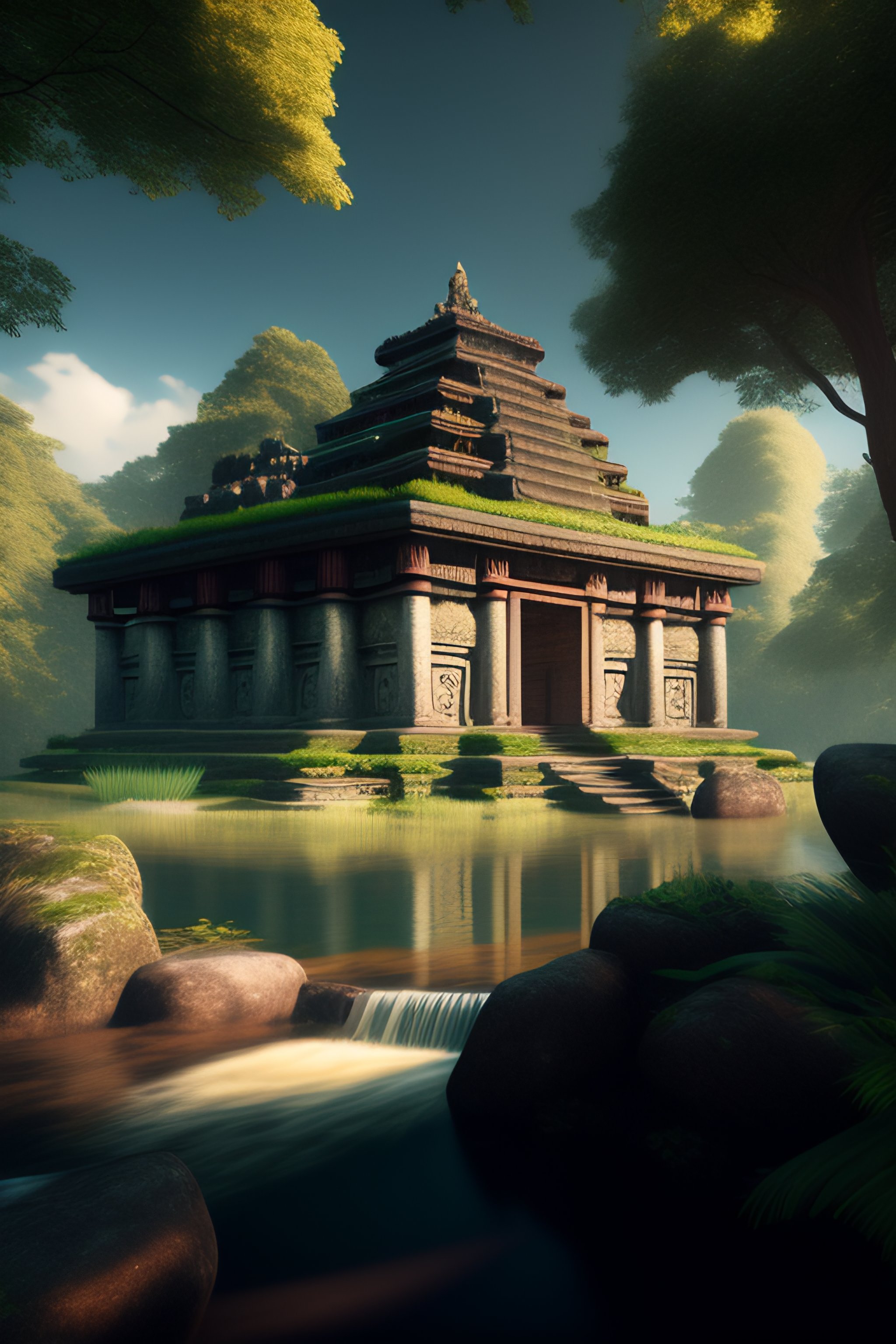 Lexica - A ancient Maya temple in the middle of a forest mear a small ...