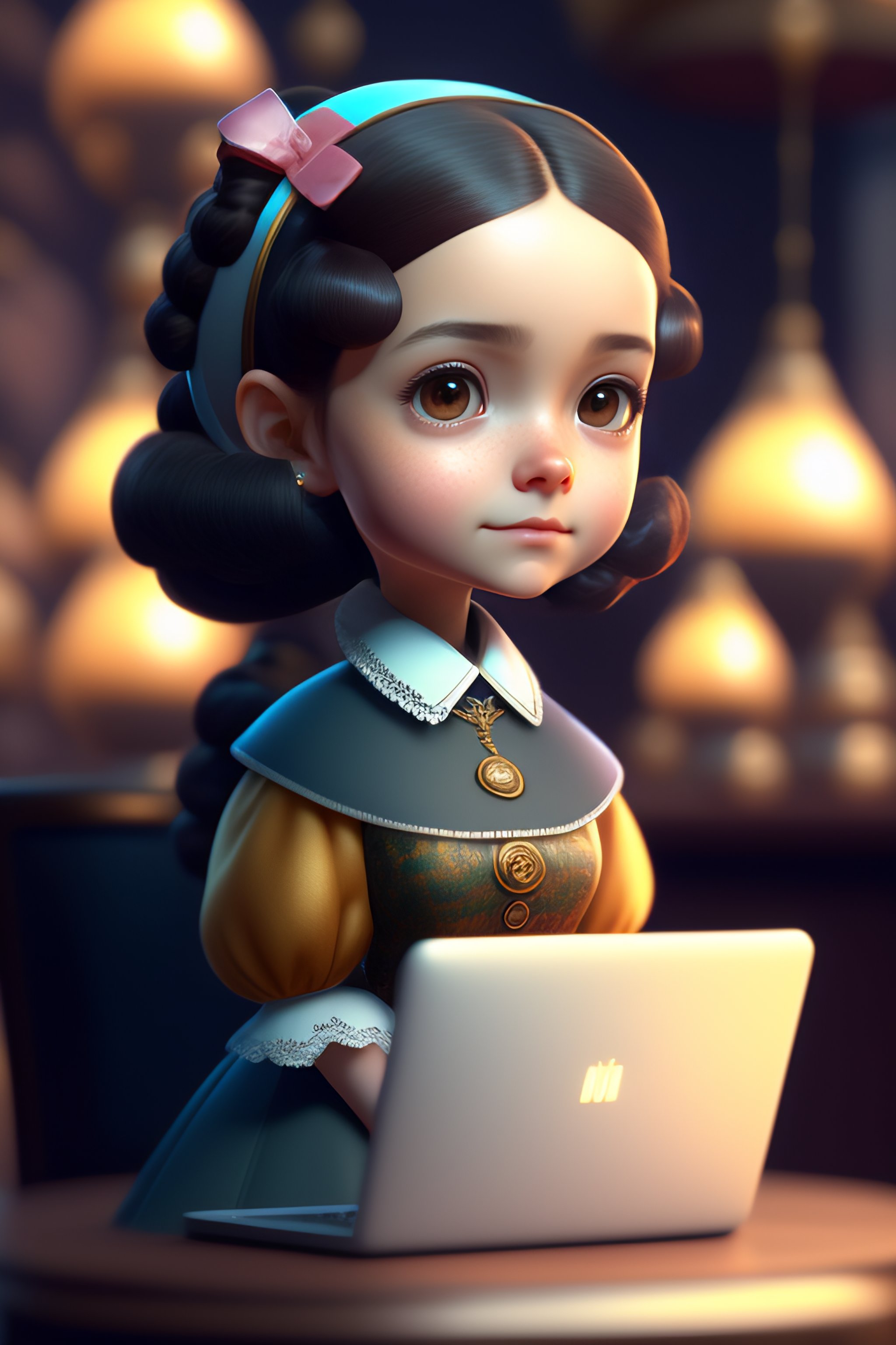 Lexica - Cute small Ada Lovelace sitting in front of laptop, unreal ...