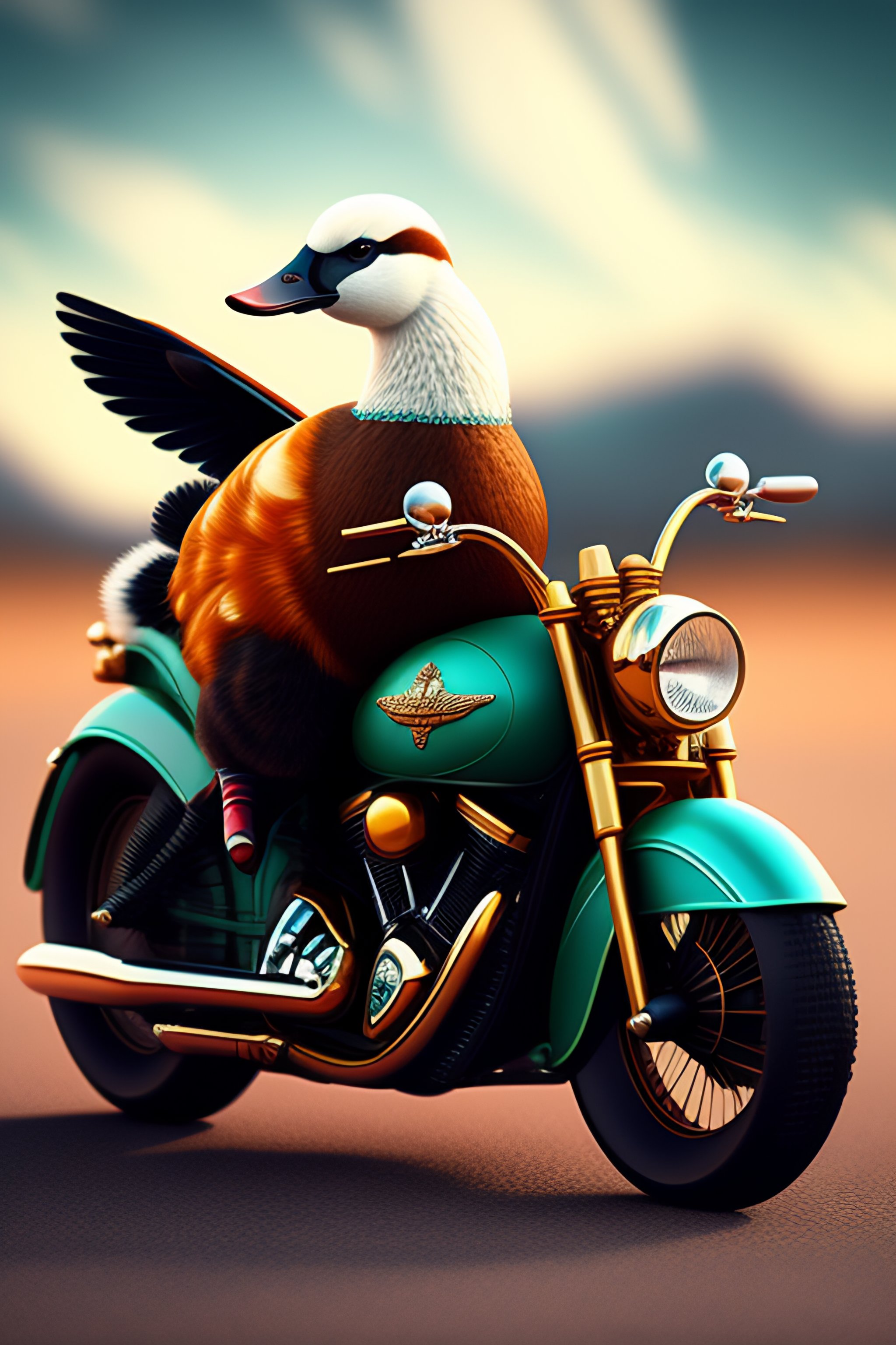 Lexica - Cartoon goose on motorcycle, steampunk, 8k