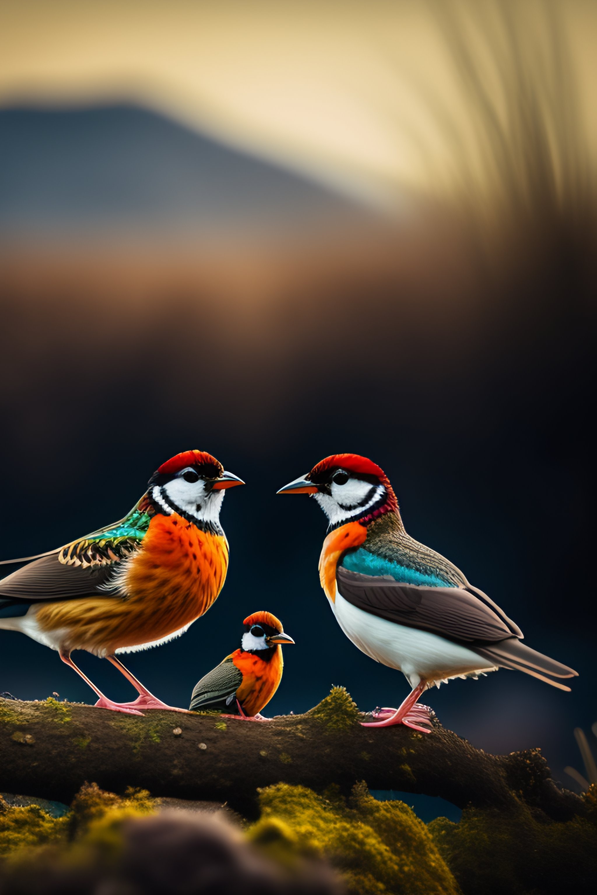 Lexica - Three piece birds with babies