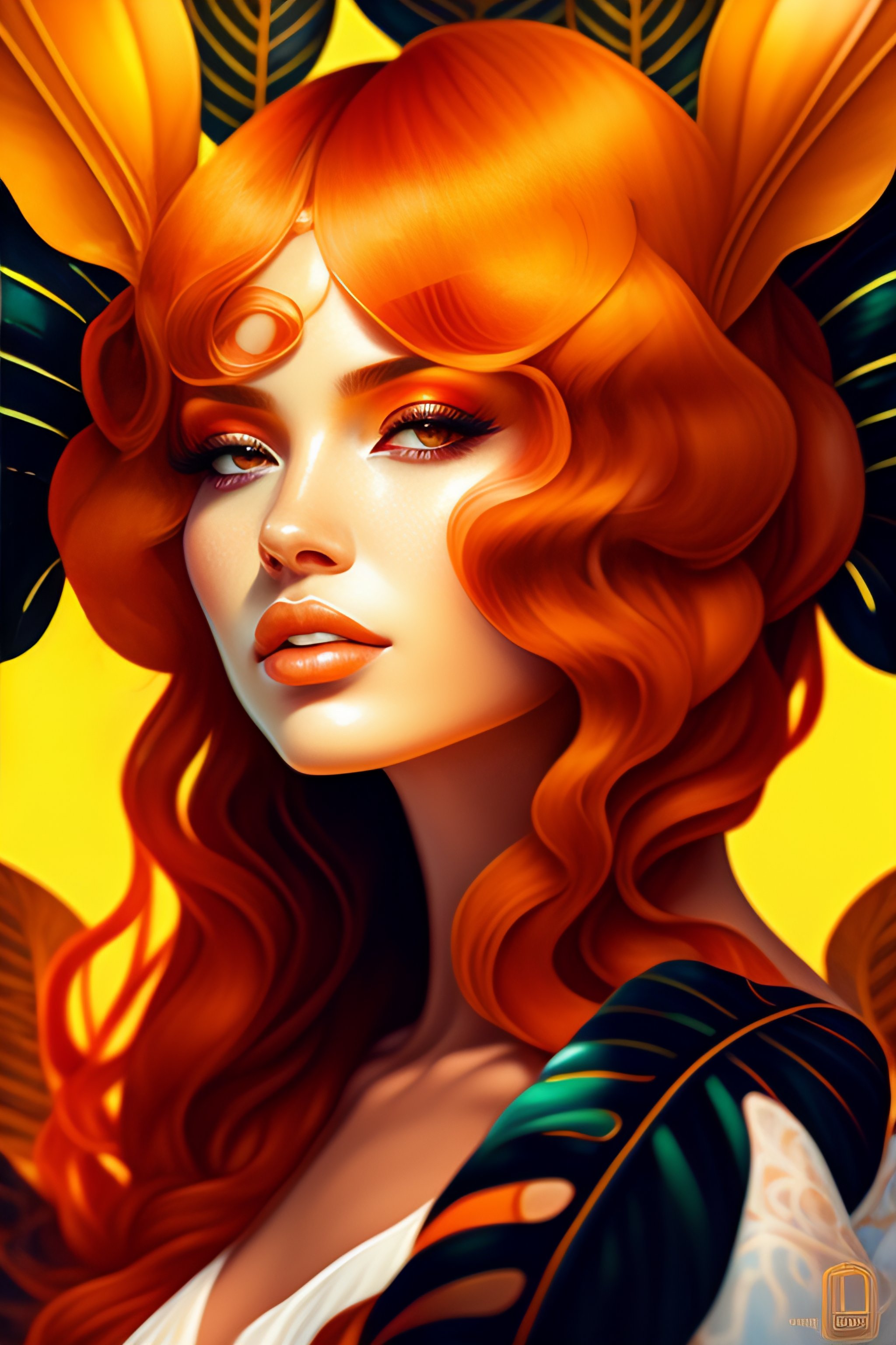 Lexica - Fashionable queen of the monstera, white face, symmetrical ...