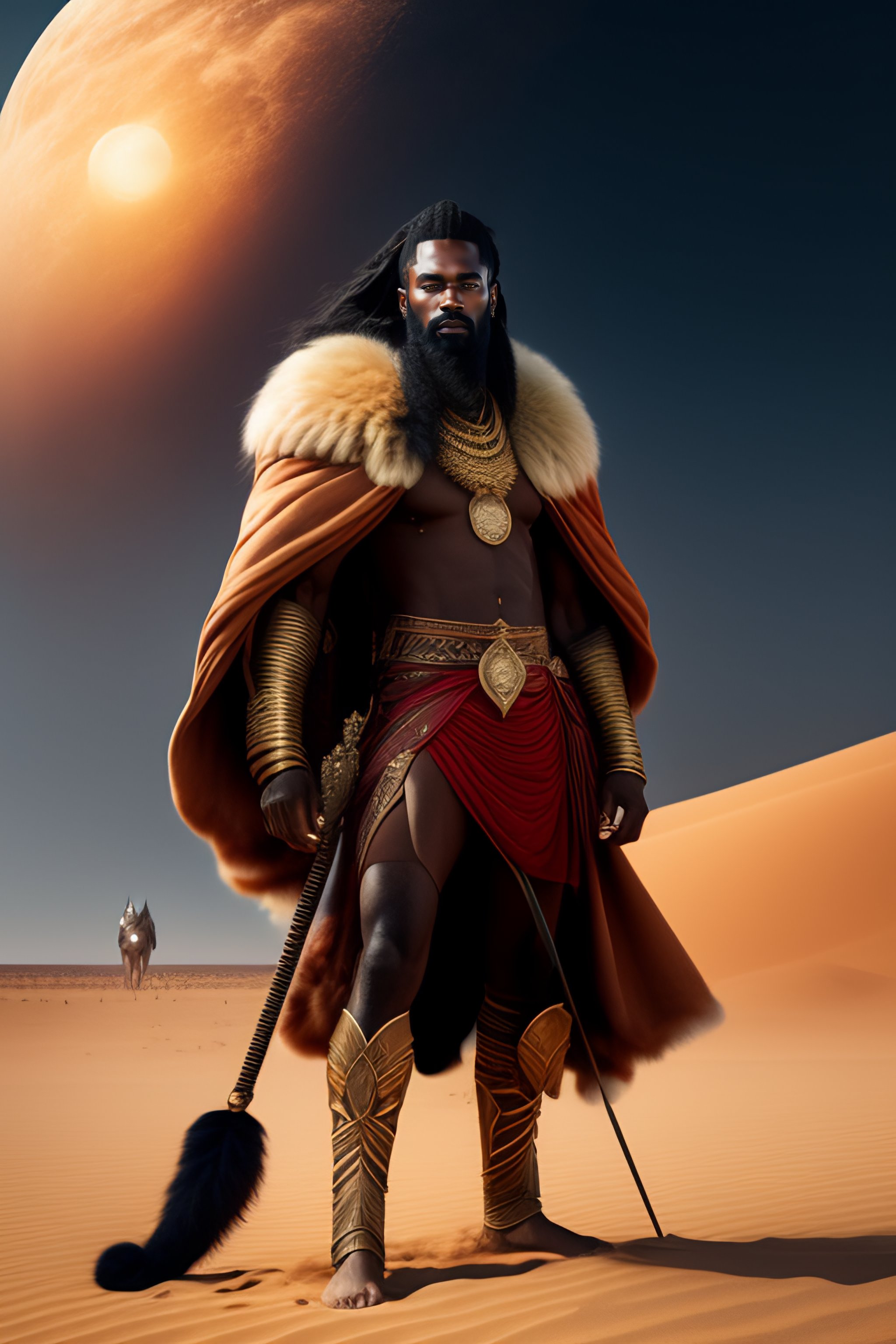 Lexica - A full body shot of a man with a lion head and fur cape ...