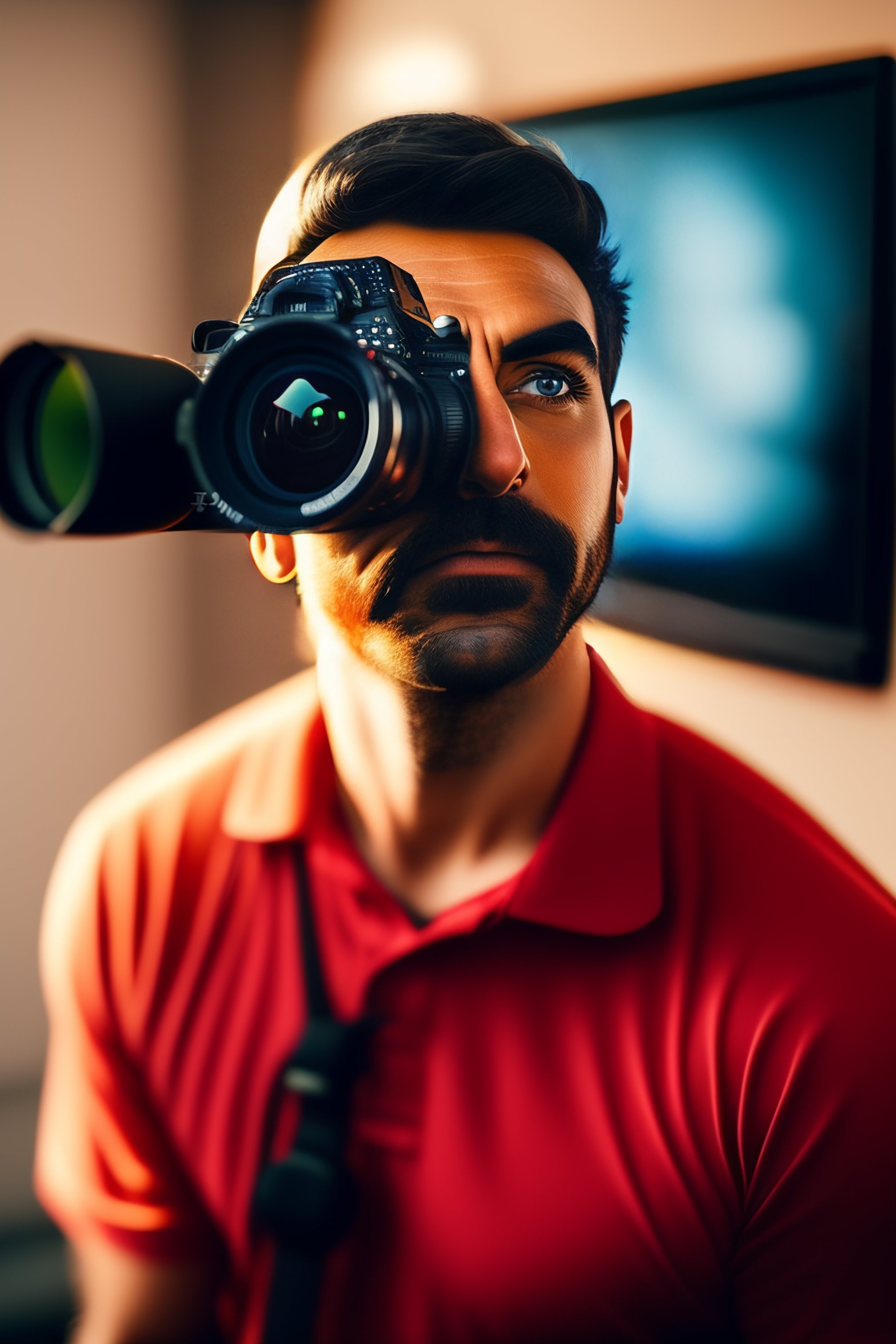 Lexica - Create an image of a cameraman standing behind a video camera ...