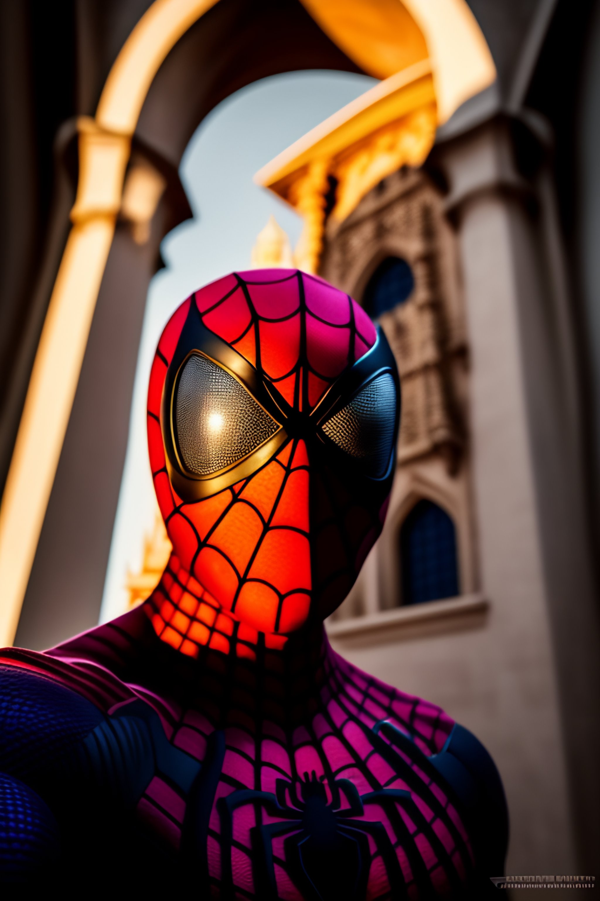 Lexica - Spiderman taking a selfie in the Giralda monument in Seville ...