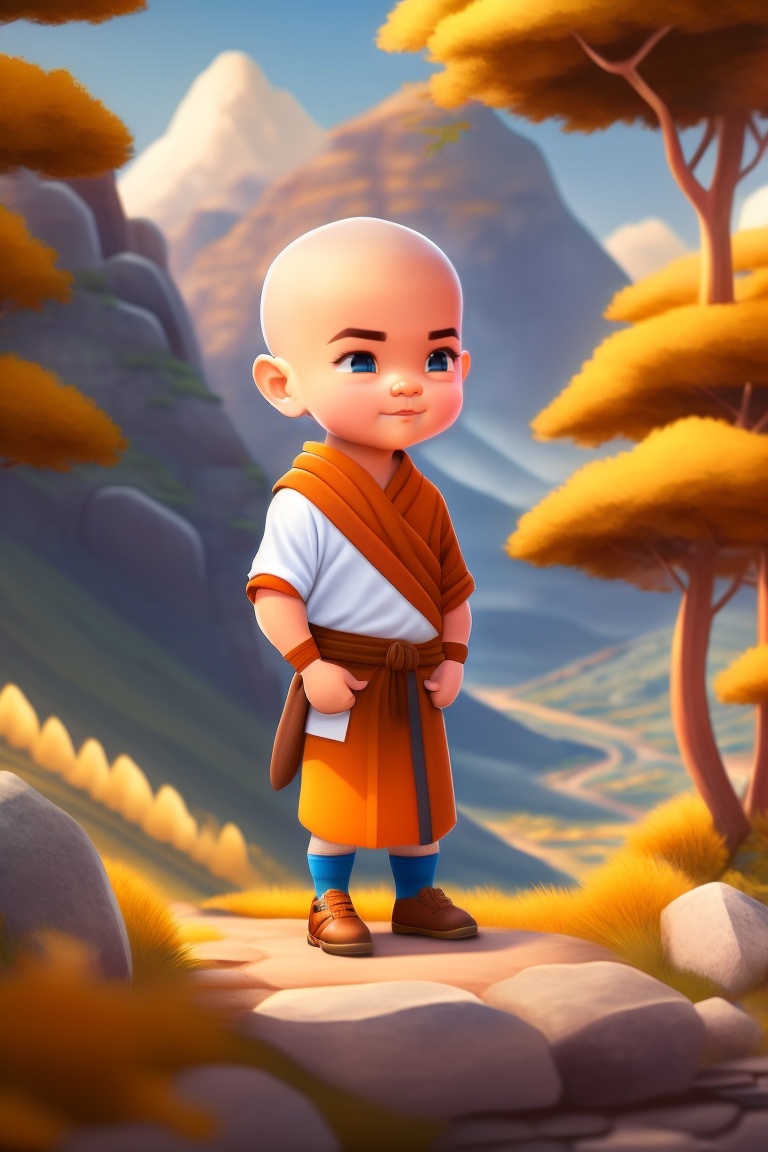 Lexica - Little monk, cartoon animation, front photo, upper body, 2D ...