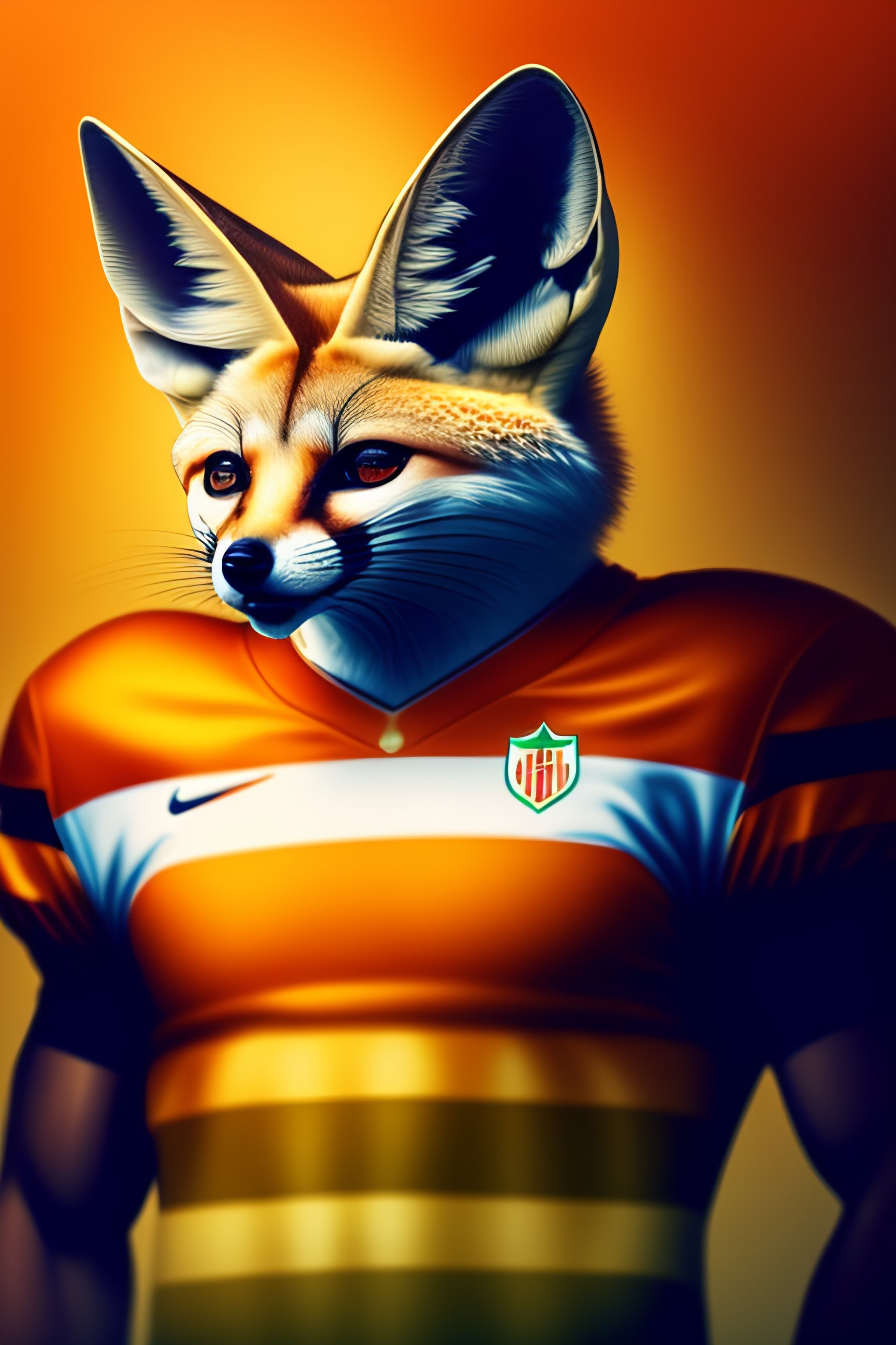 Lexica - Fennec fox , orange , football player , as human , wear football suit , algeria , portrairt