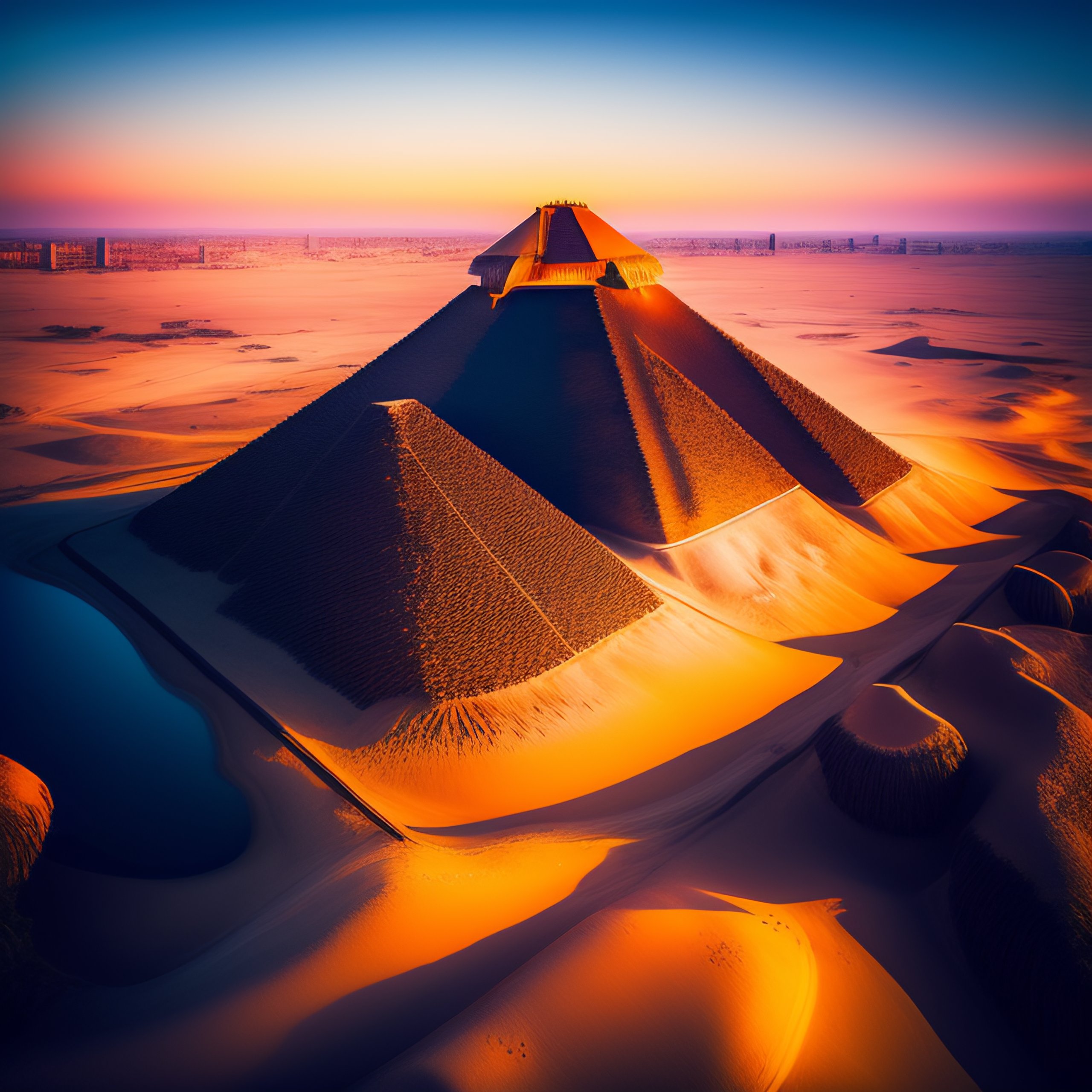 Lexica - Drone photo of the three pyramids of Giza in white color, in ...