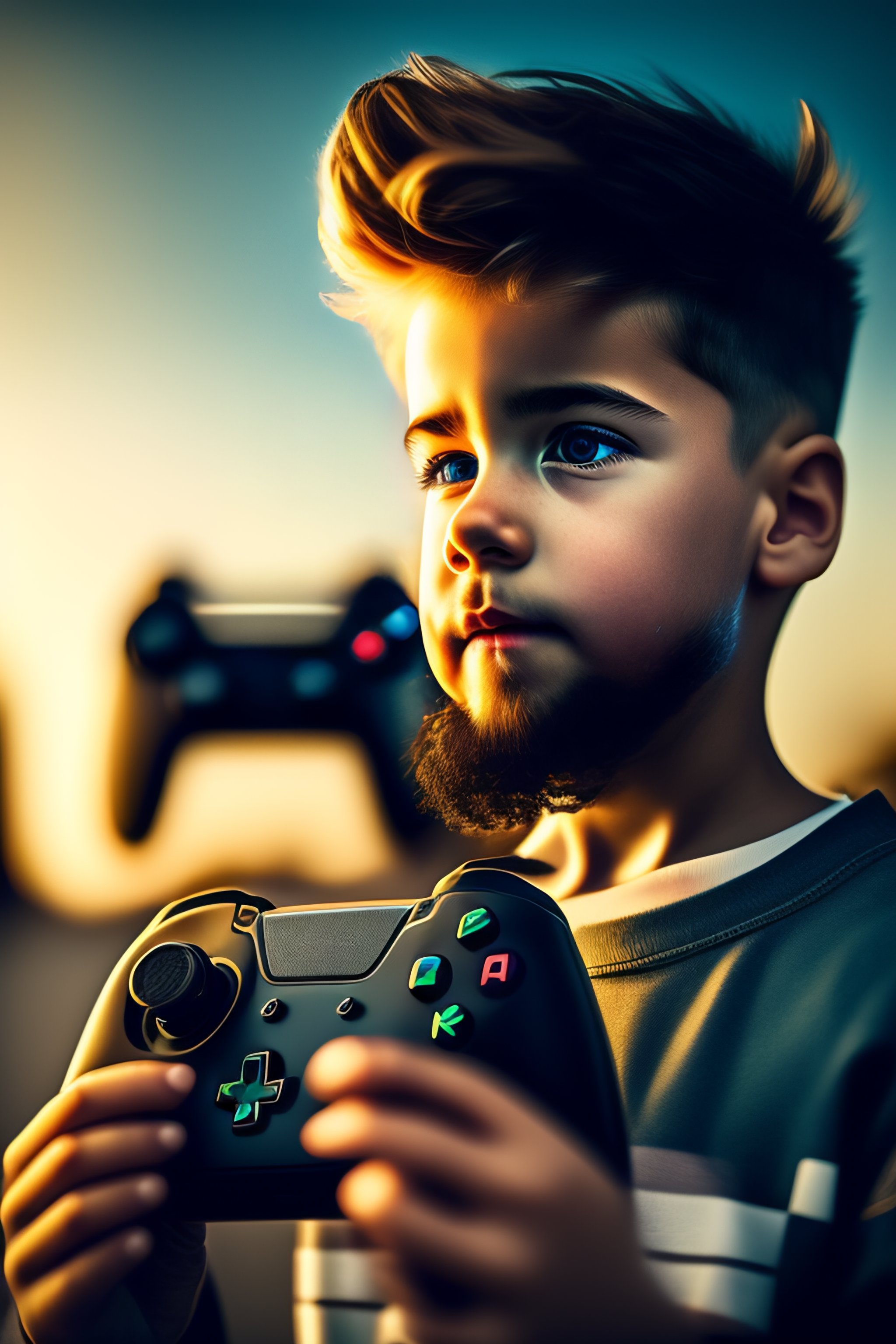 Lexica - Gamer young boy with a beard with controller