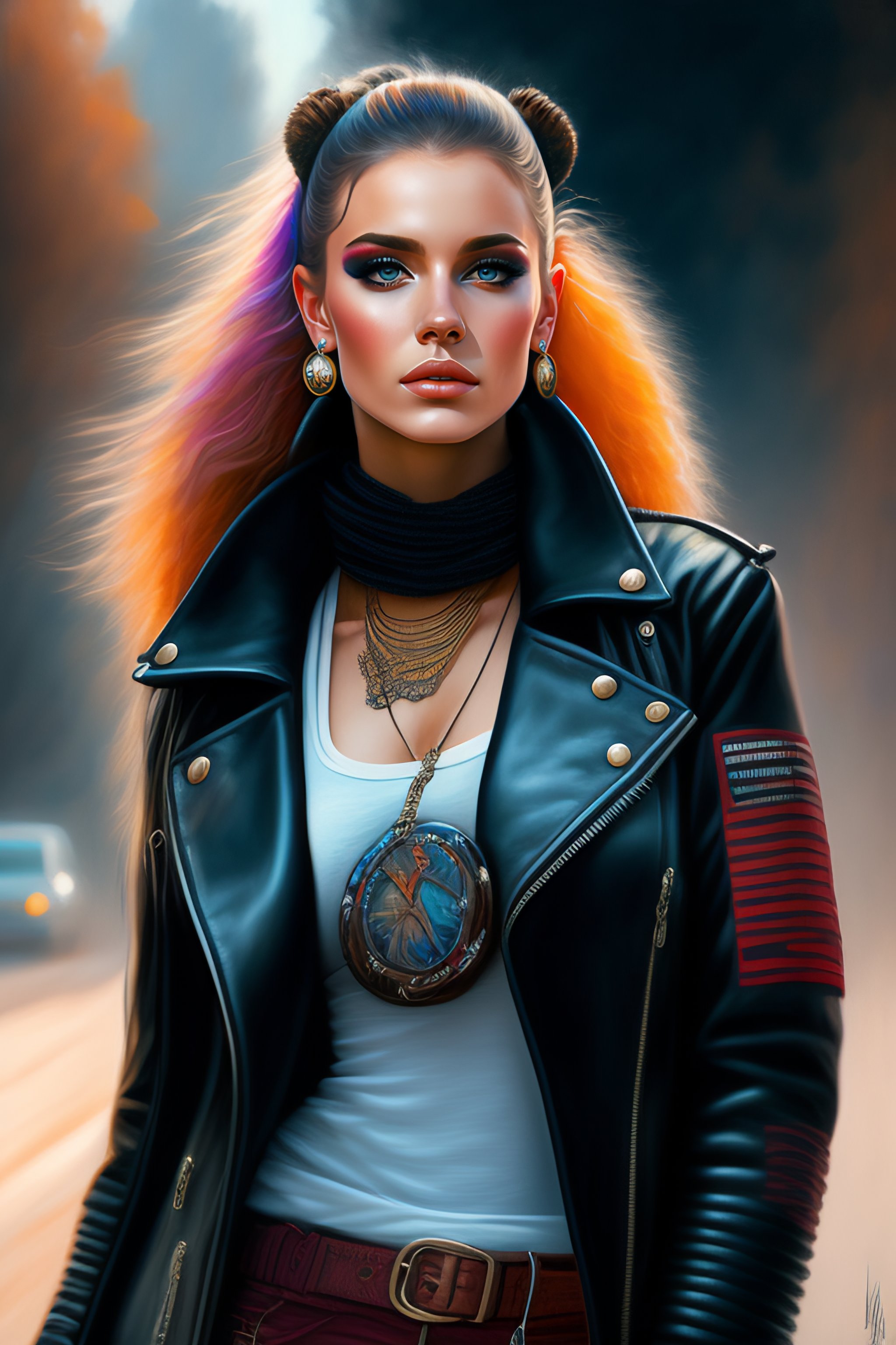 Lexica - Cute punk rock girl, mad max jacket, renaissance, cables on ...