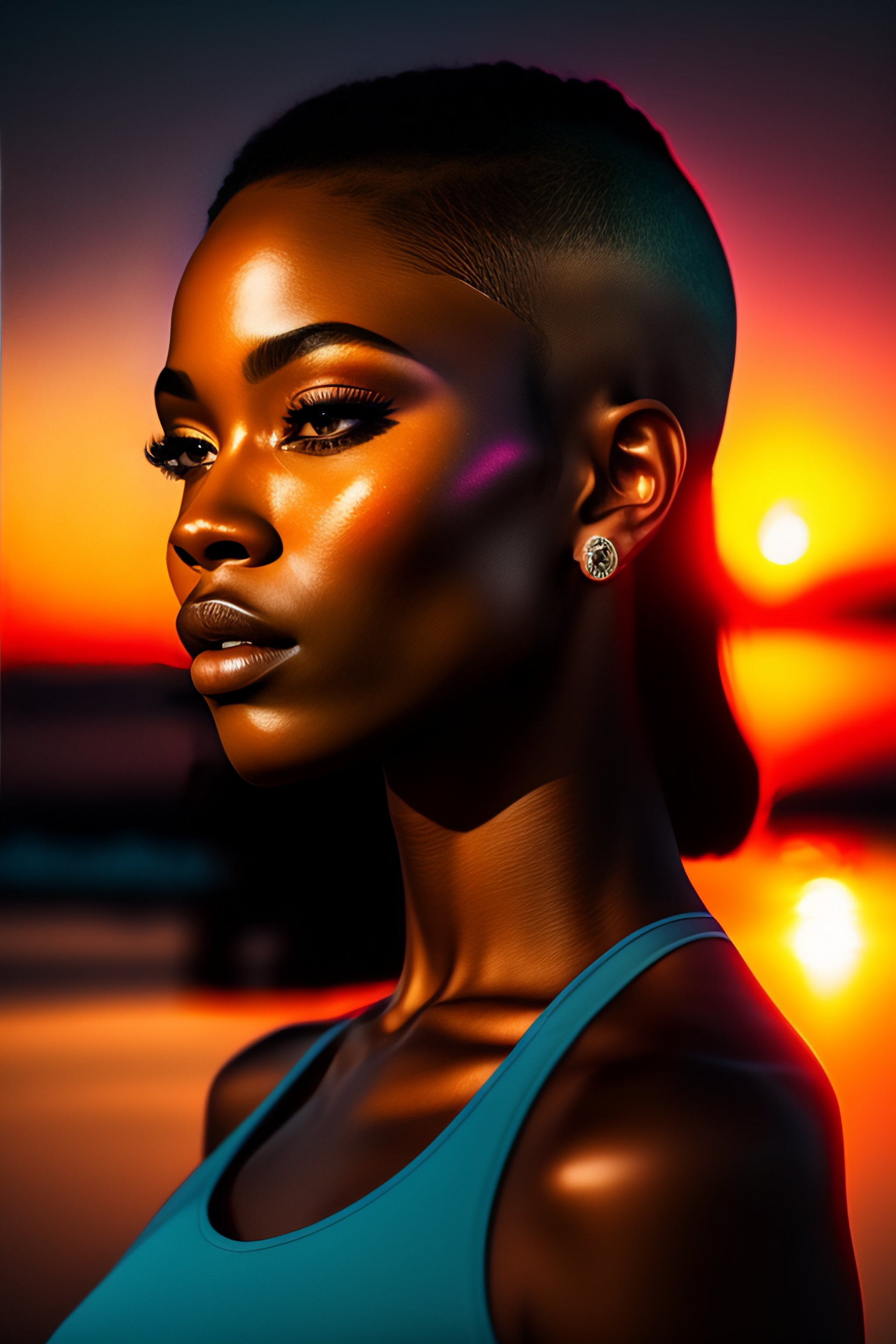 Lexica - Chrome skin masculine girl with buzzcut with no makeup staring ...