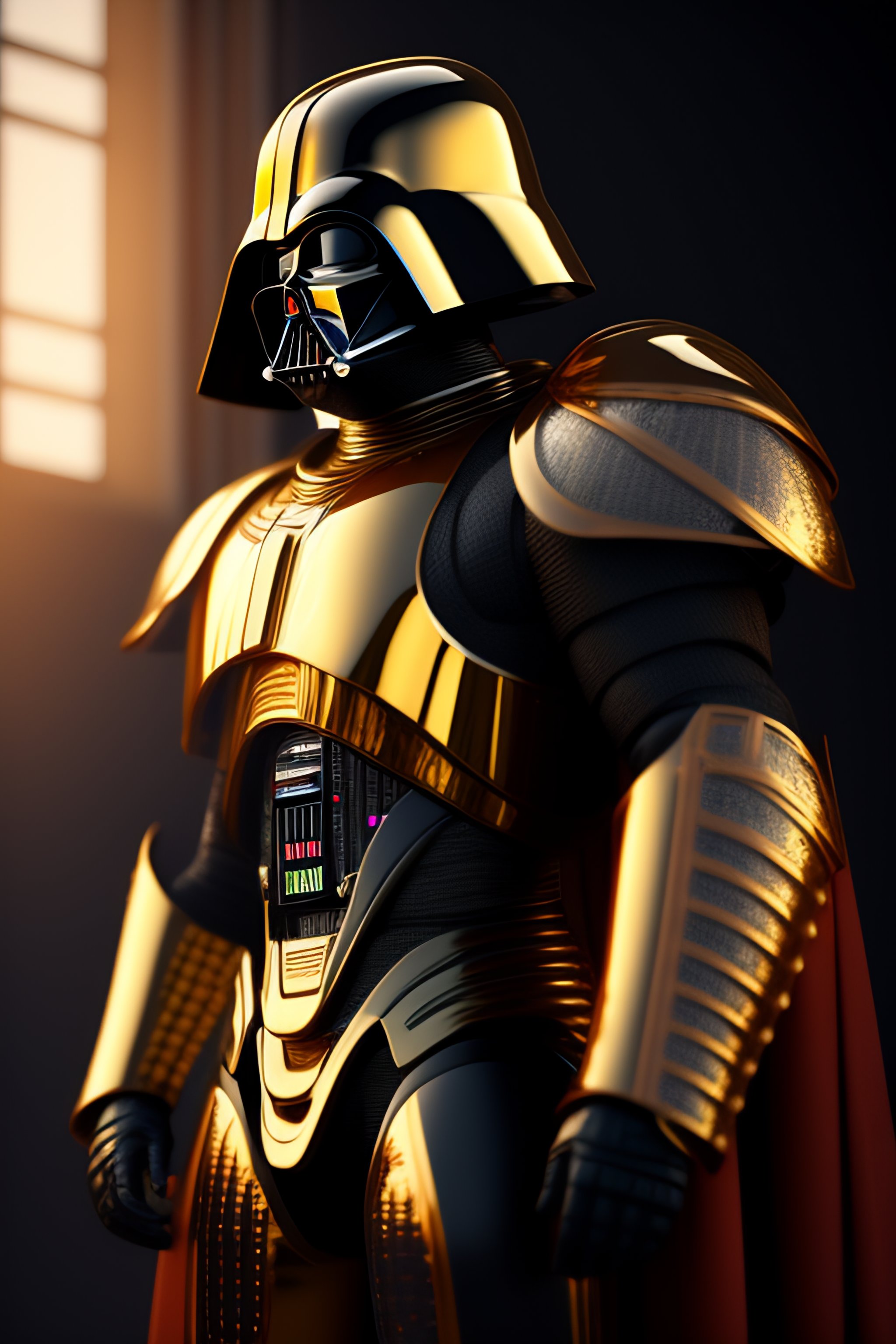 Lexica - Mix darth vader and robocop, in gold, black, orange and gray ...