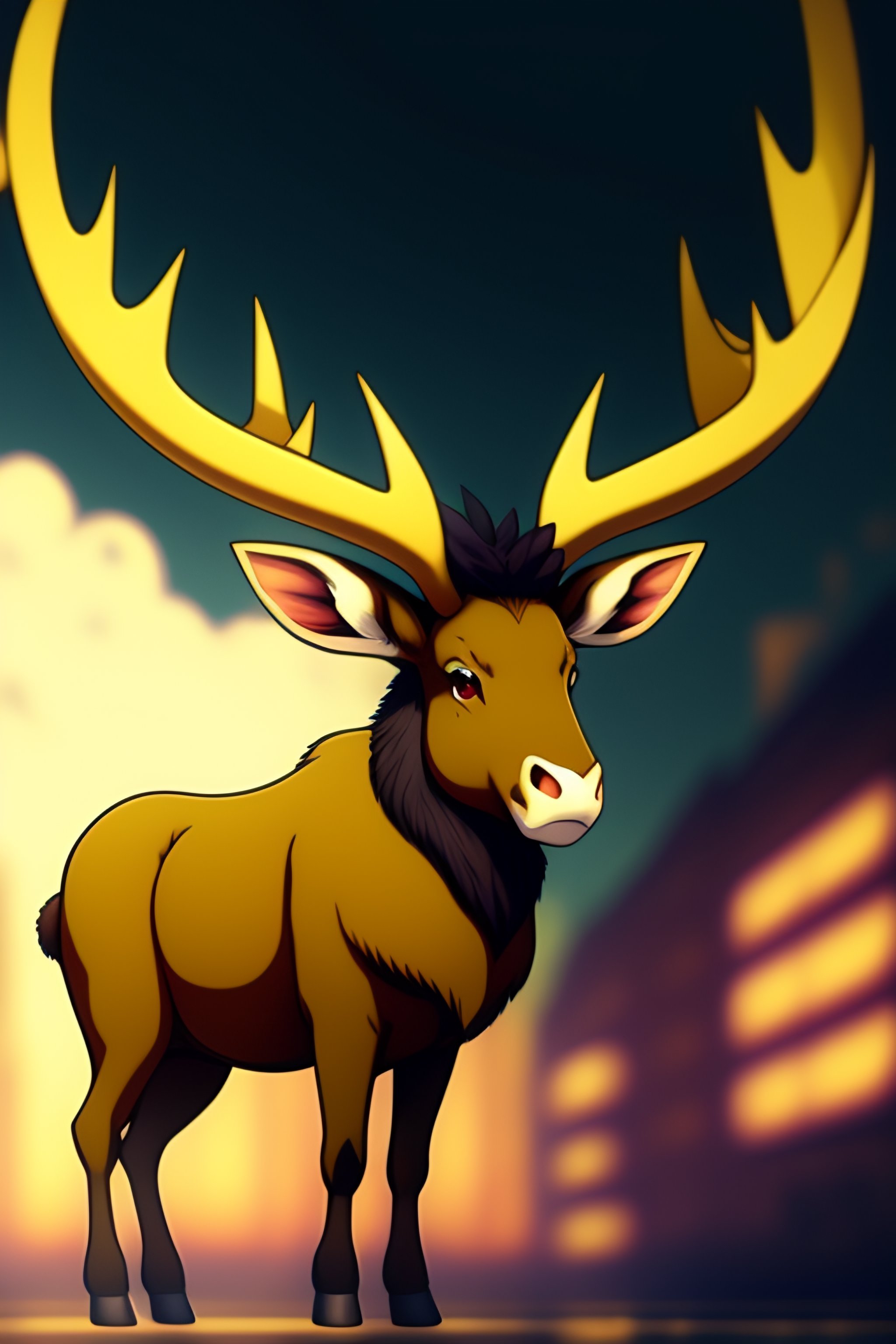 Lexica - Anime illustration of a Pokemon Green Moose with Large Horns