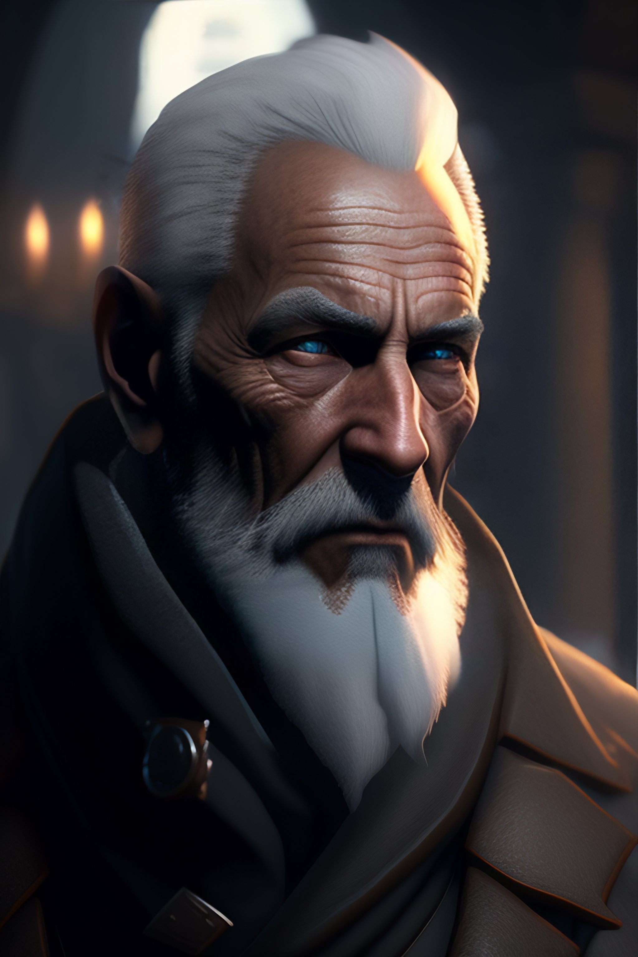 Lexica - Old man, wrinkled face, gray hair, catacombs, thief wear, dark ...