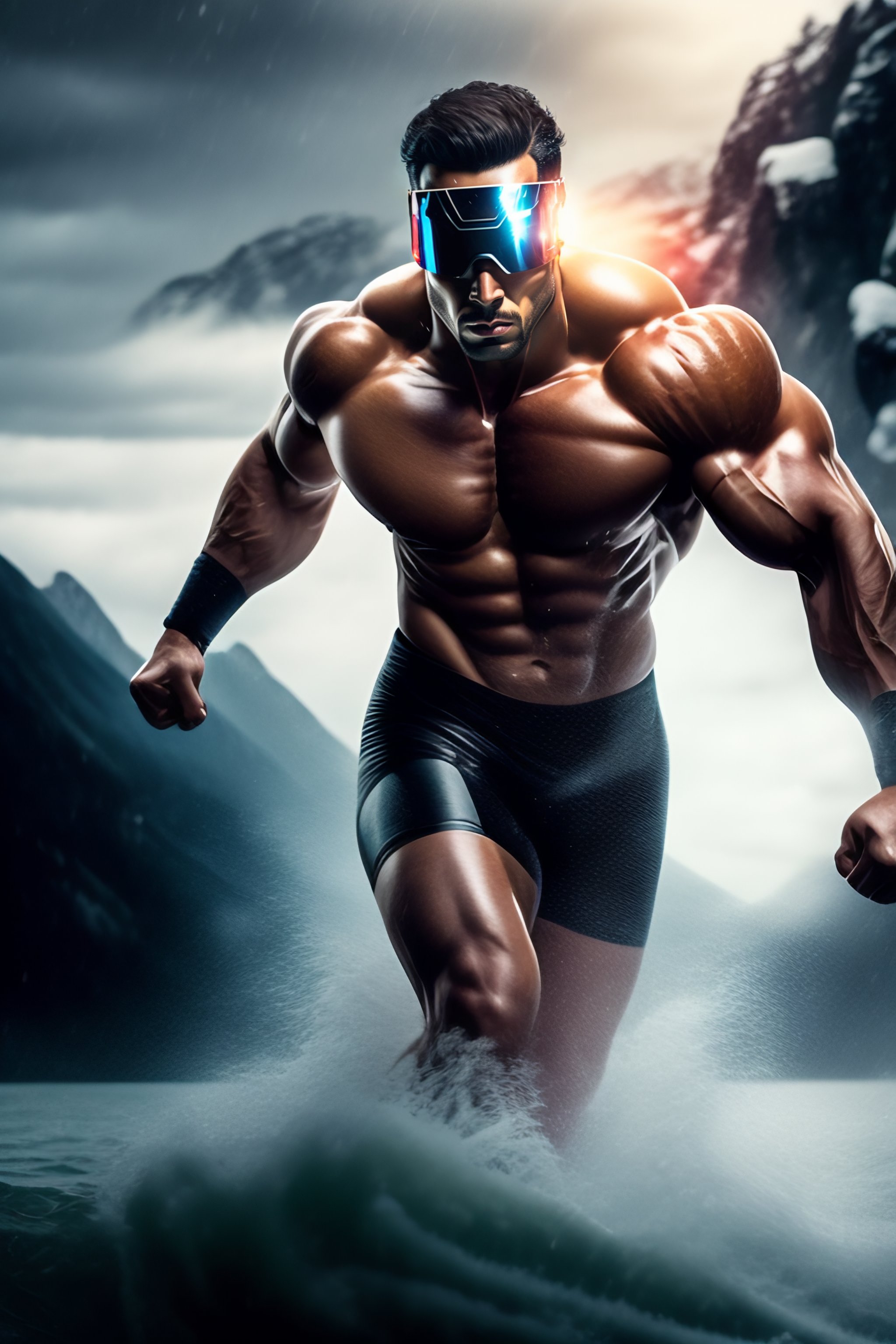 Lexica - Cyclops attacking humans in a rainy, mountainous scene. Photo ...