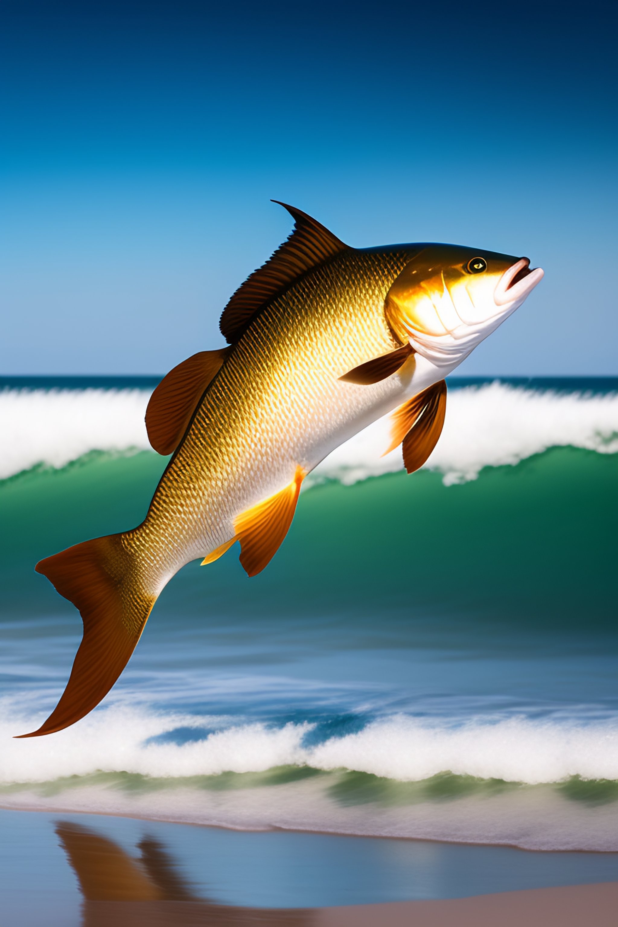 Lexica - A fish goolden Dicentrarchus labrax jumping over the beach ...