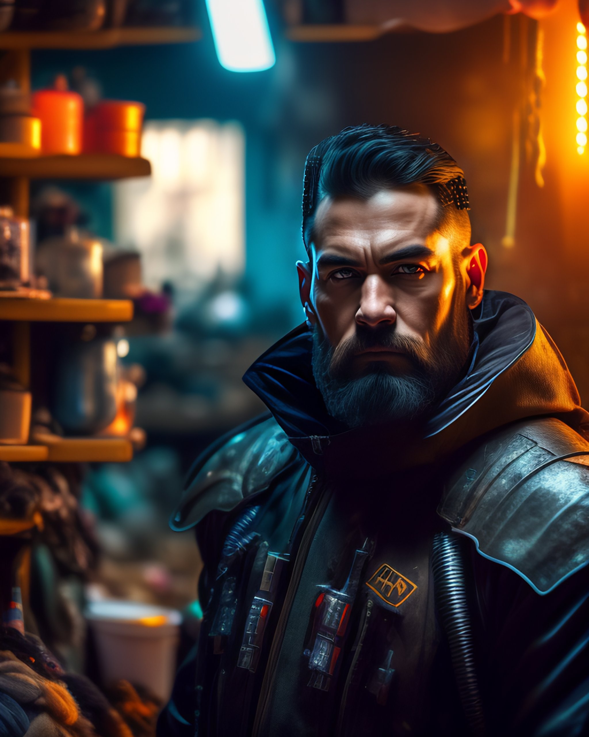 Lexica - Wide angle Environmental shot of evil Cyborg in a cluttered ...