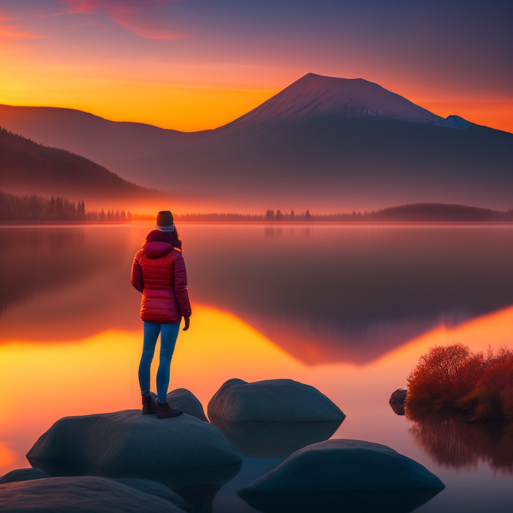 Lexica - A peaceful scene with a person enjoying a beautiful sunrise ...