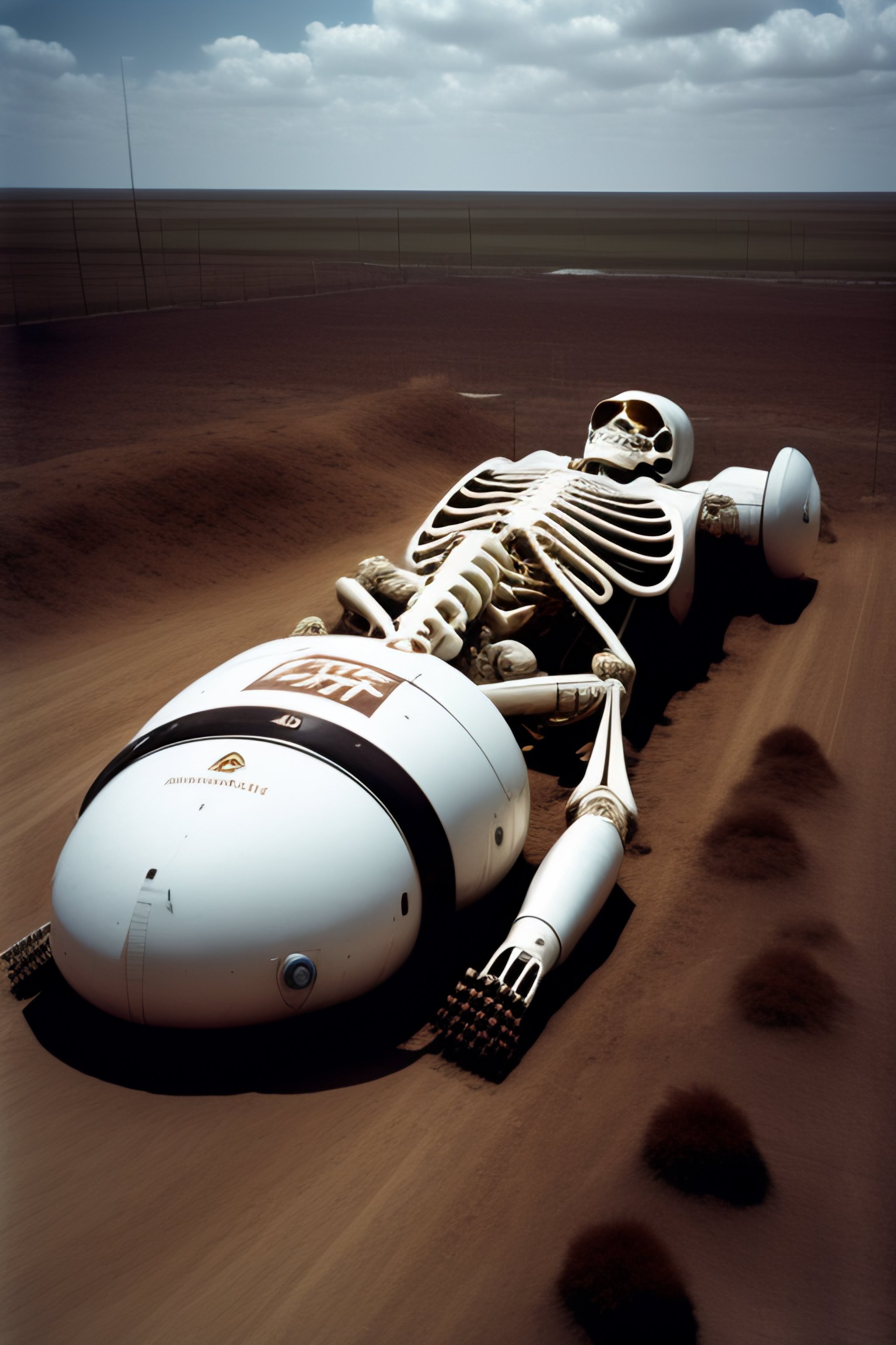 Lexica - The skeleton of a crashed Soviet cosmonaut in a spacesuit lies ...