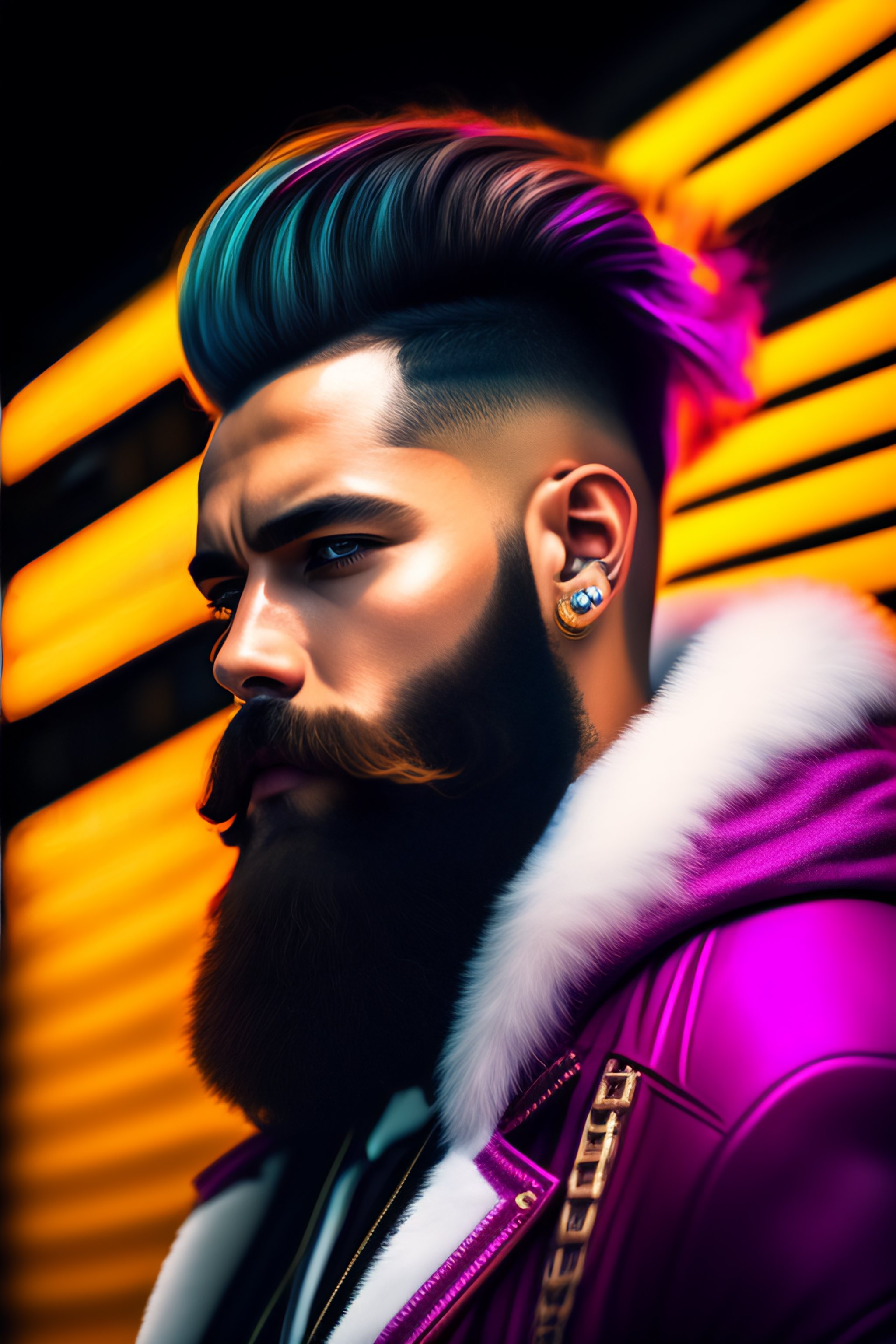 Lexica - Portrait of a bearded man in a cyber punk setting with funny ...