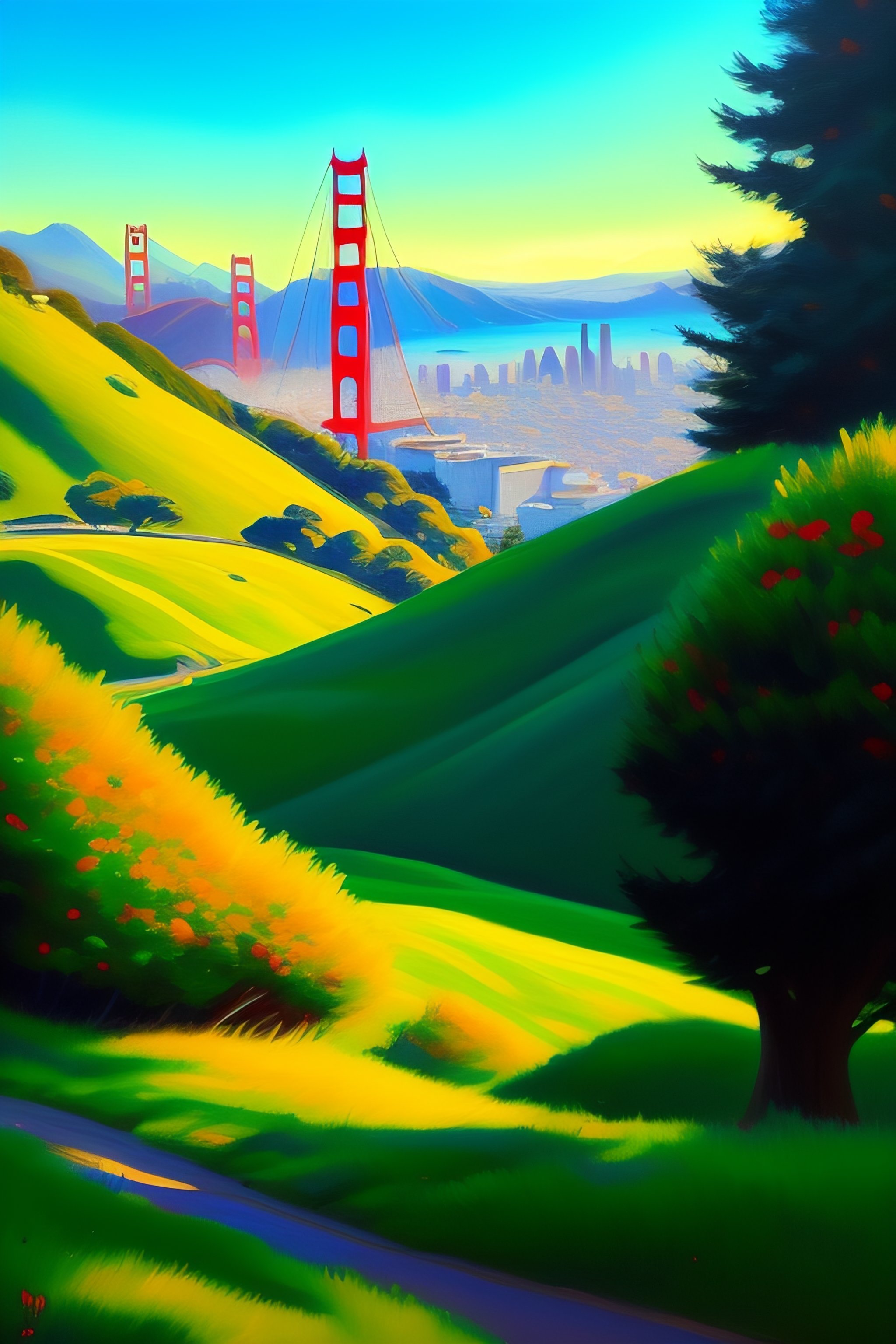 Lexica - San Francisco's green hills during the summertime, very ...