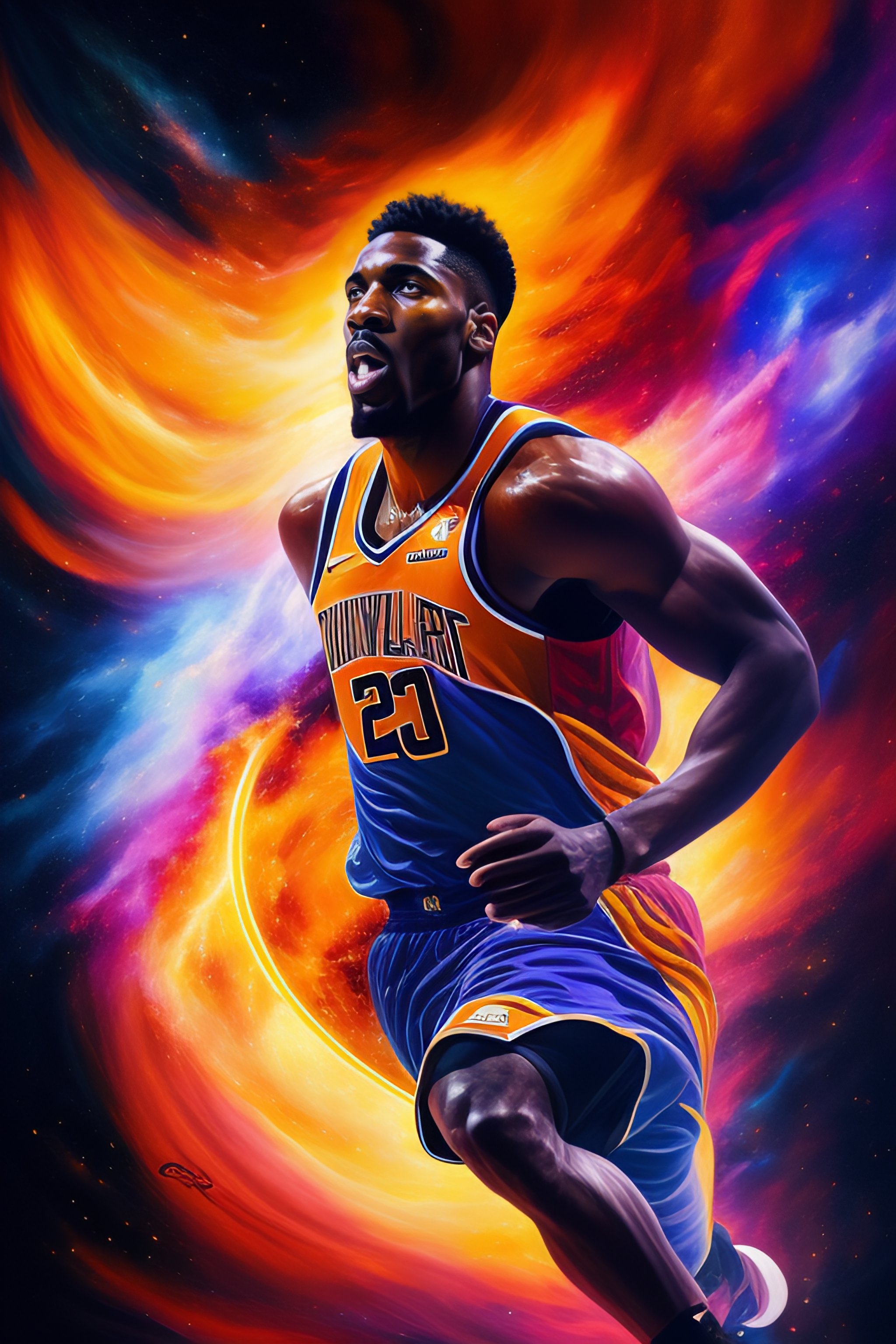 Lexica - An expressive oil painting of a basketball player dunking ...