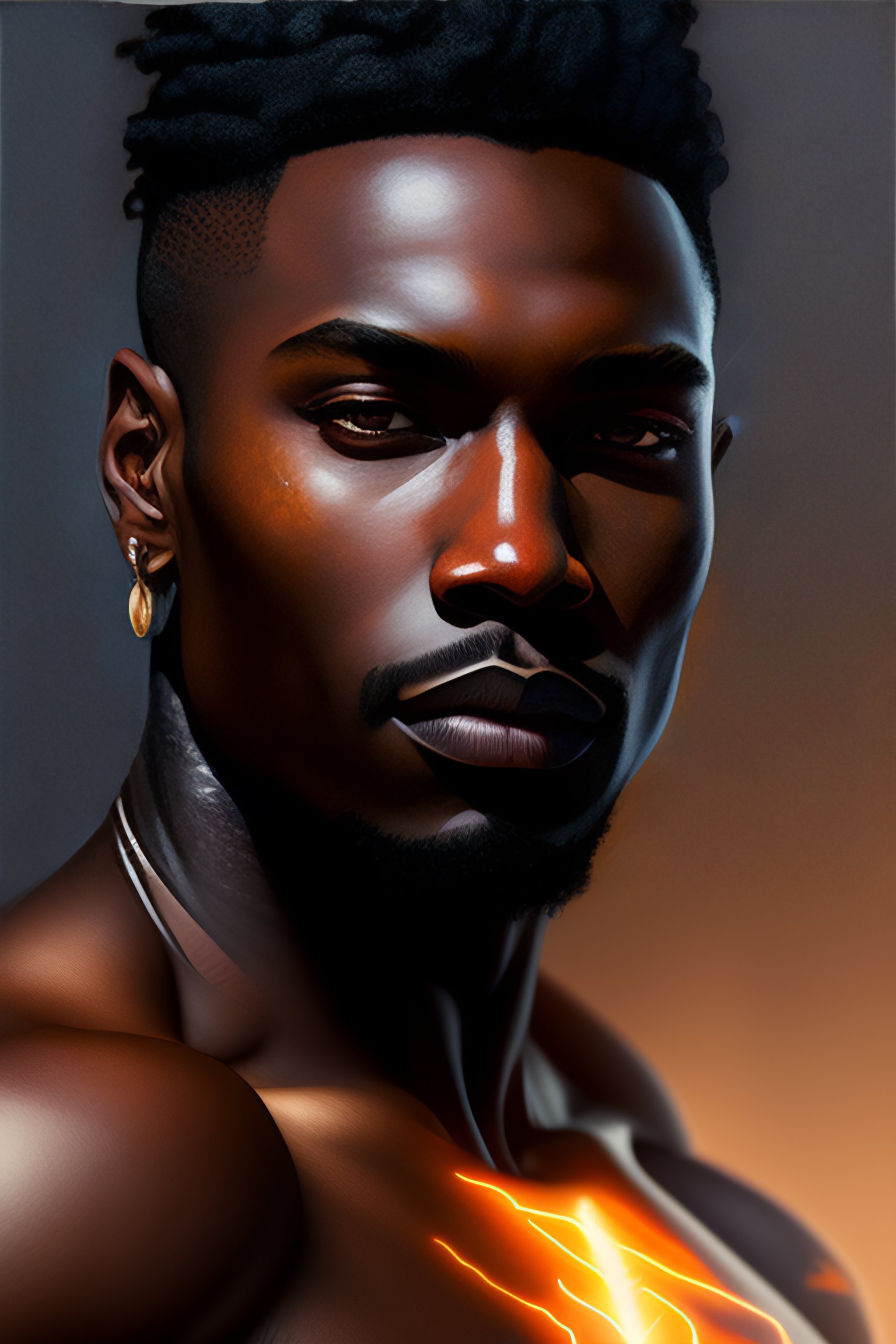 Lexica - Portrait of a dark god, melanated man, copper wires, visible ...