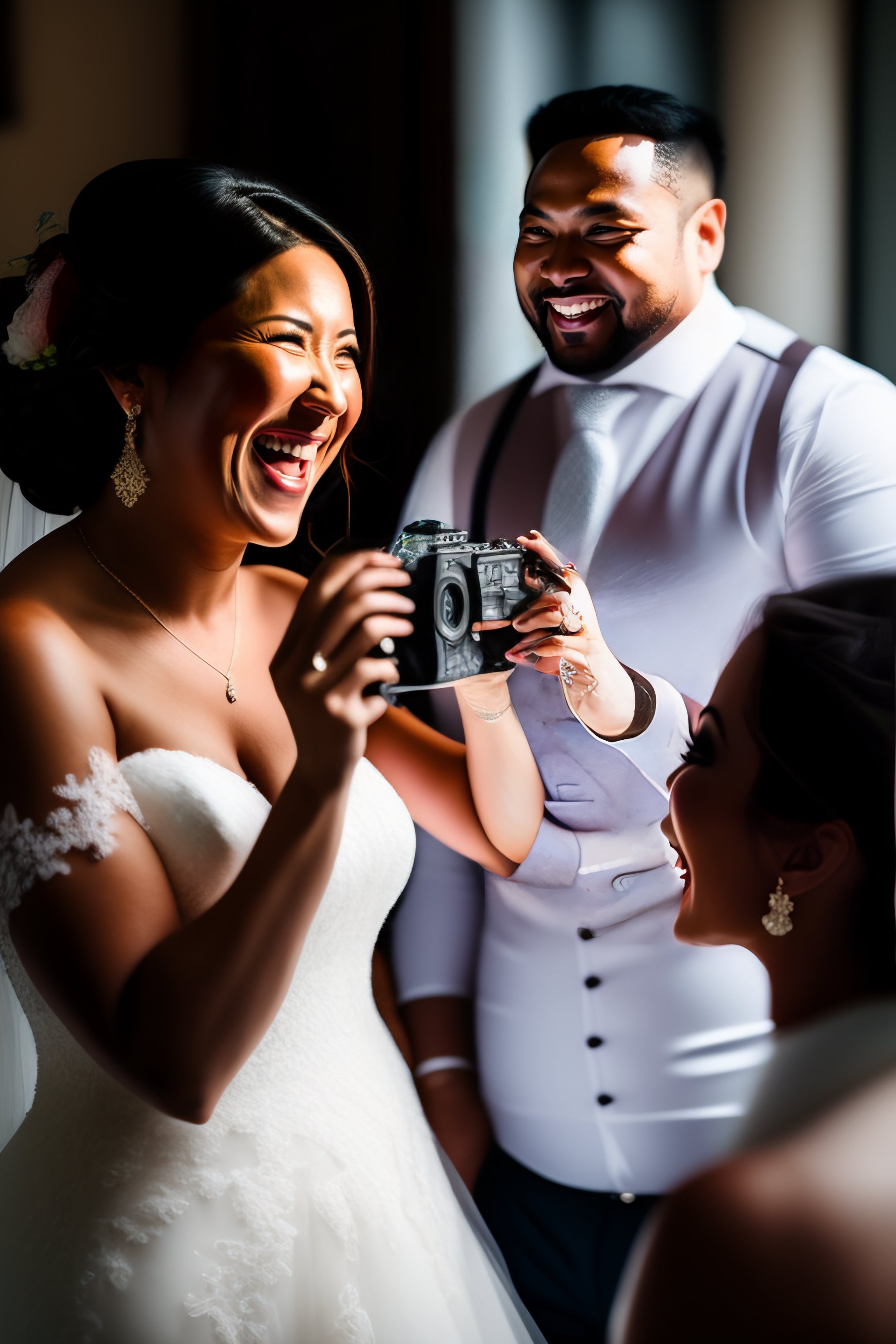 Lexica - A wedding photographer in action laughing while taking photos ...