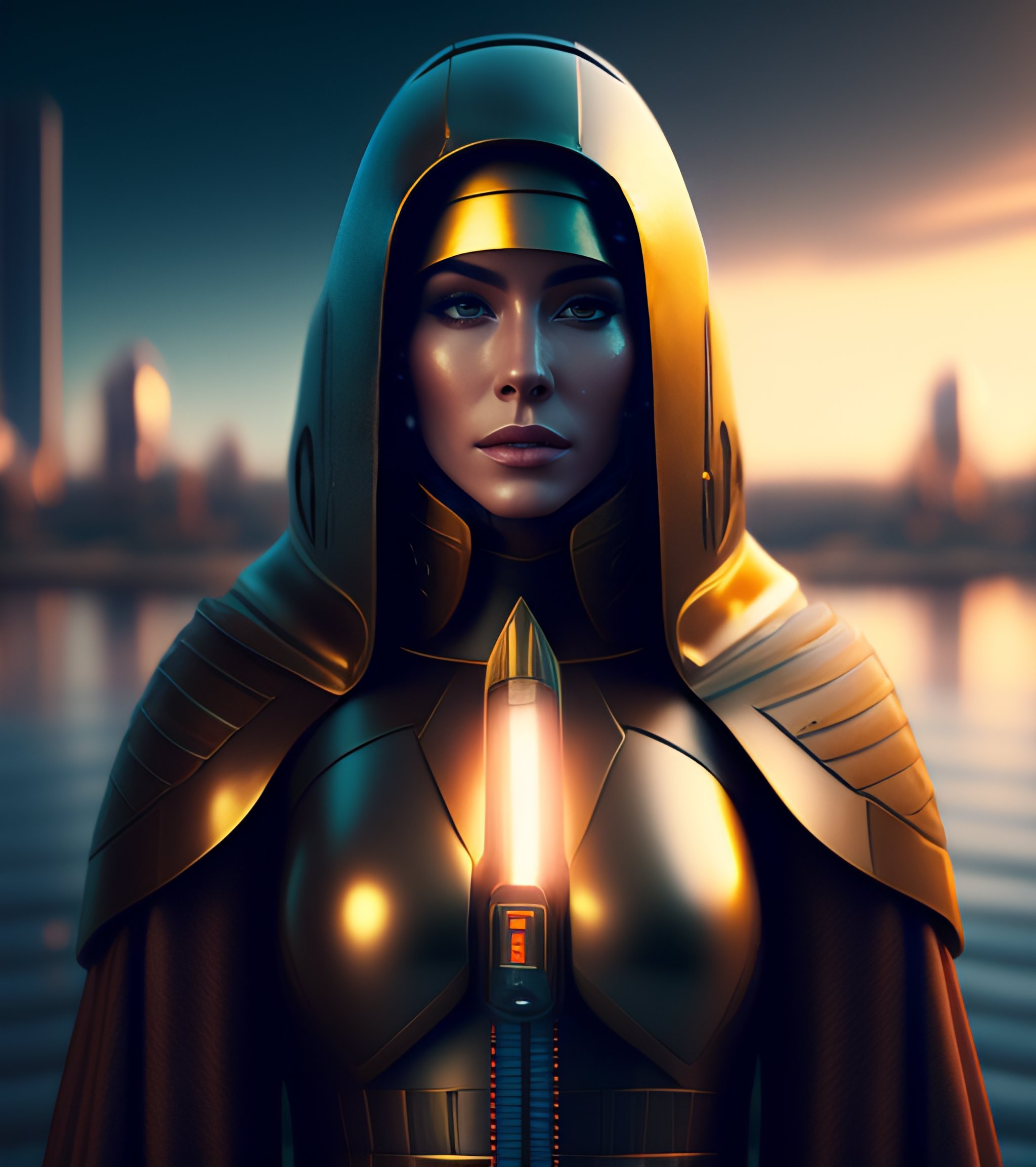 Lexica - Jedi knight in a a markplate,city by the lake, james paick and ...