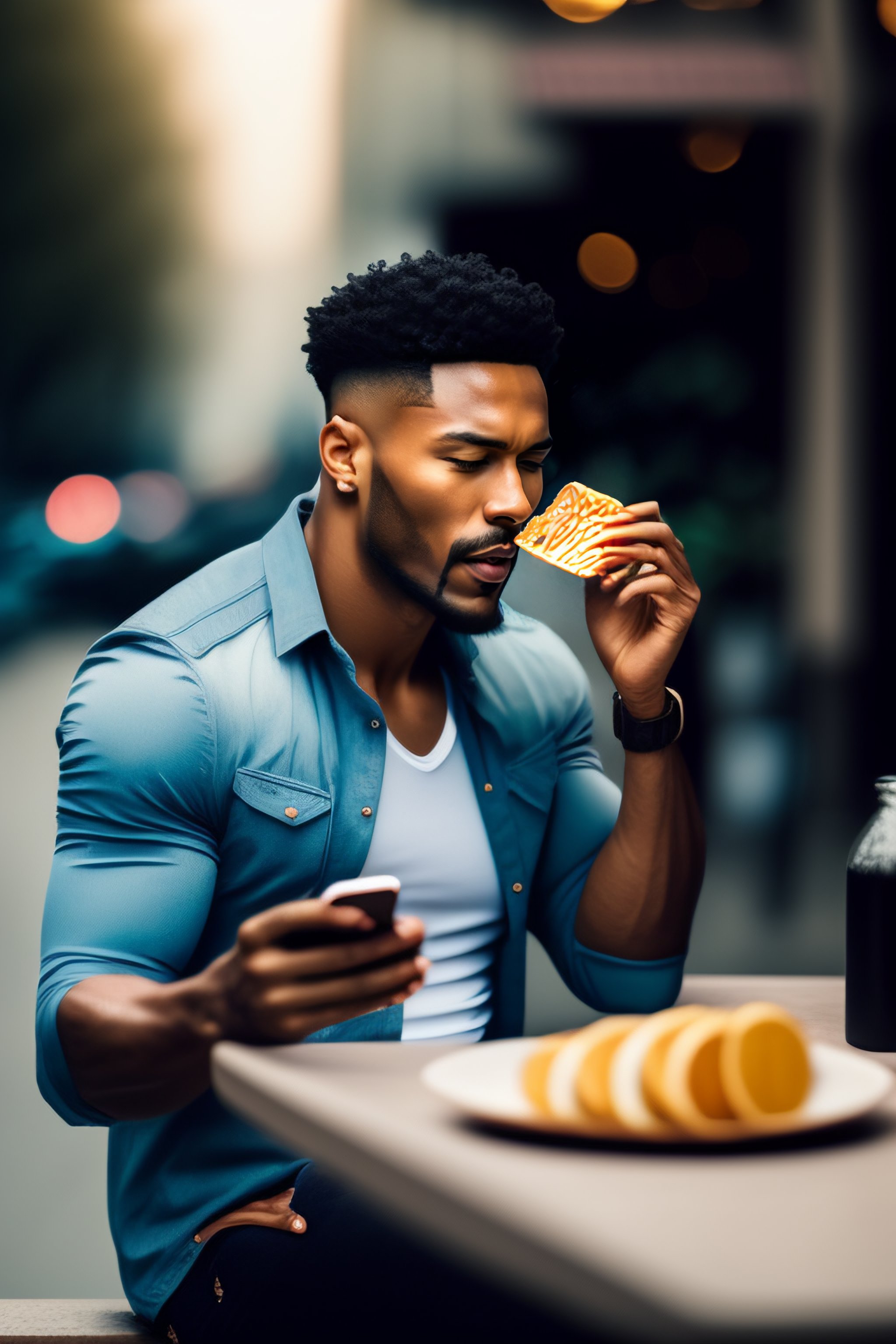 Lexica - Man using the smartphone while eat snacks