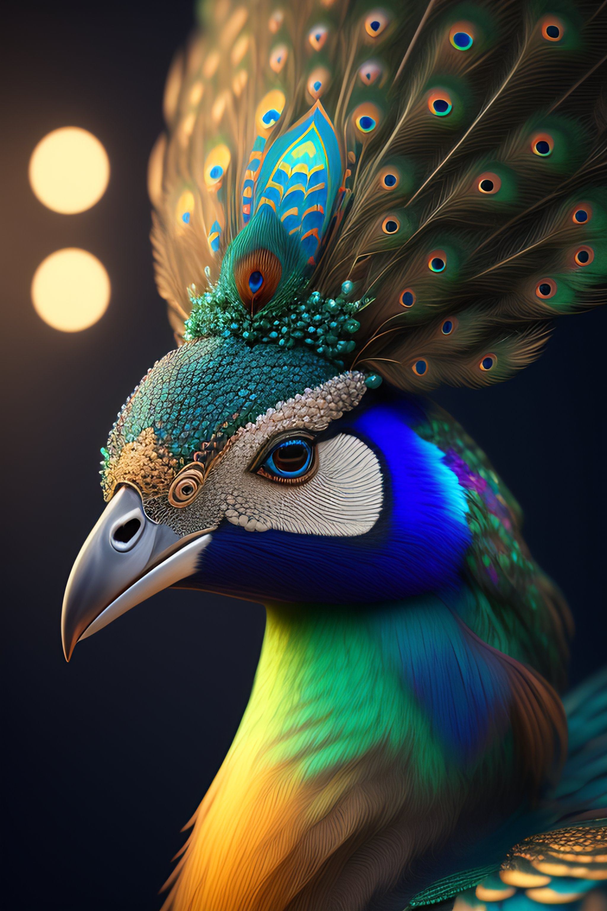 Lexica - A very cute anthropomorphic majestic peacock with shimmering ...