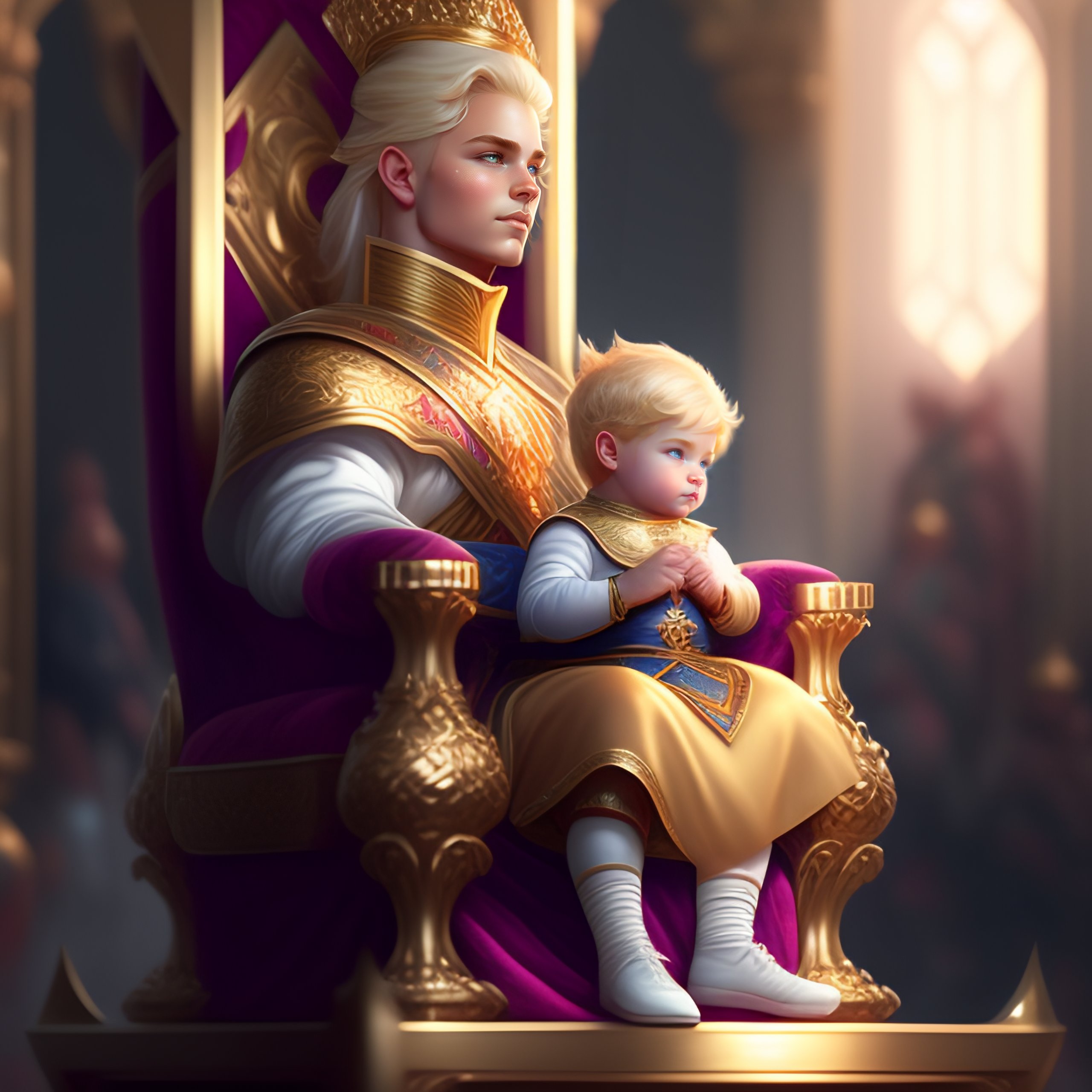 Lexica - Blonde prince with dwarfism on throne, royal, illustration, by ...