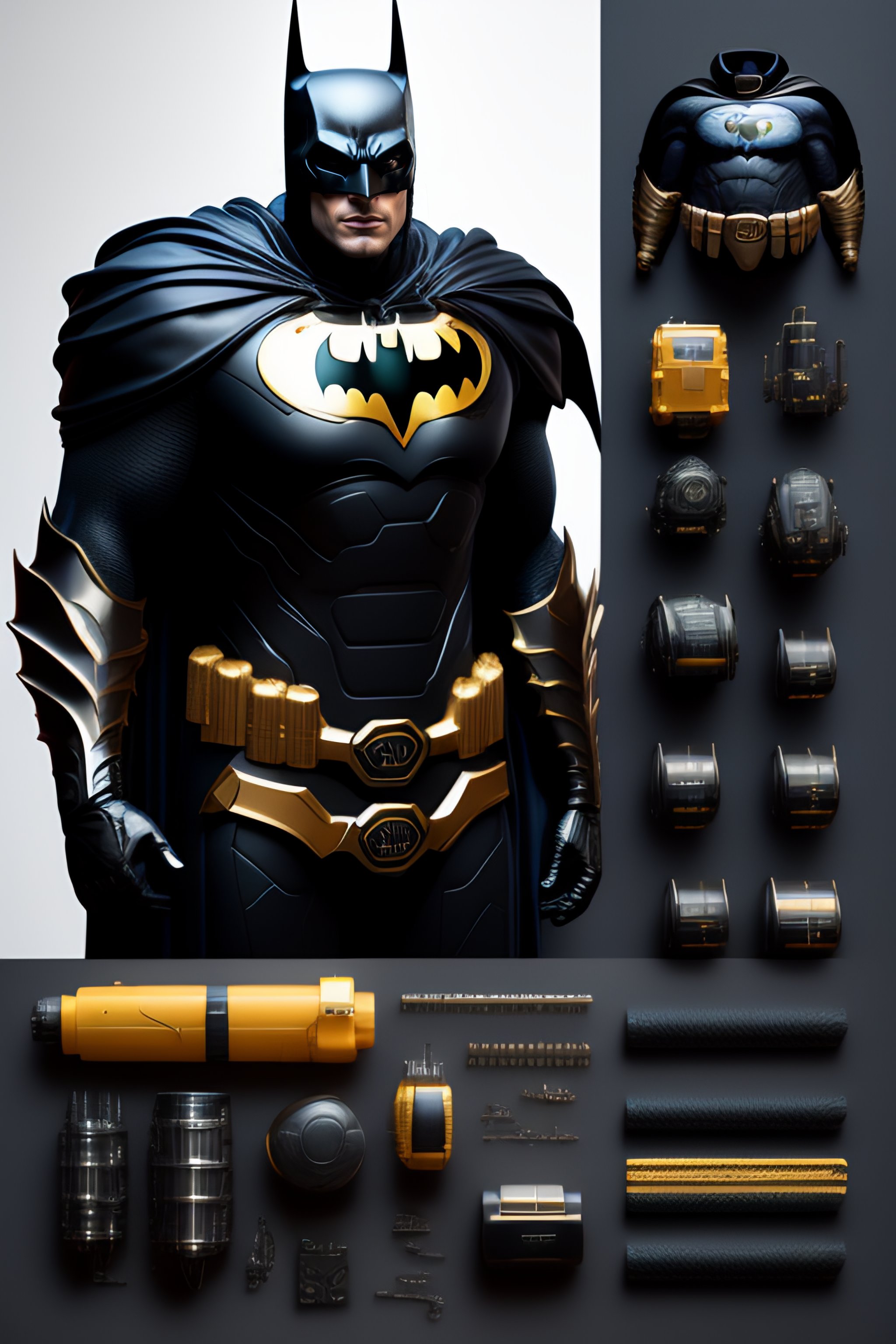 Lexica - Batman suit, Costumes and mechanical parts, Knolling, Knolling ...