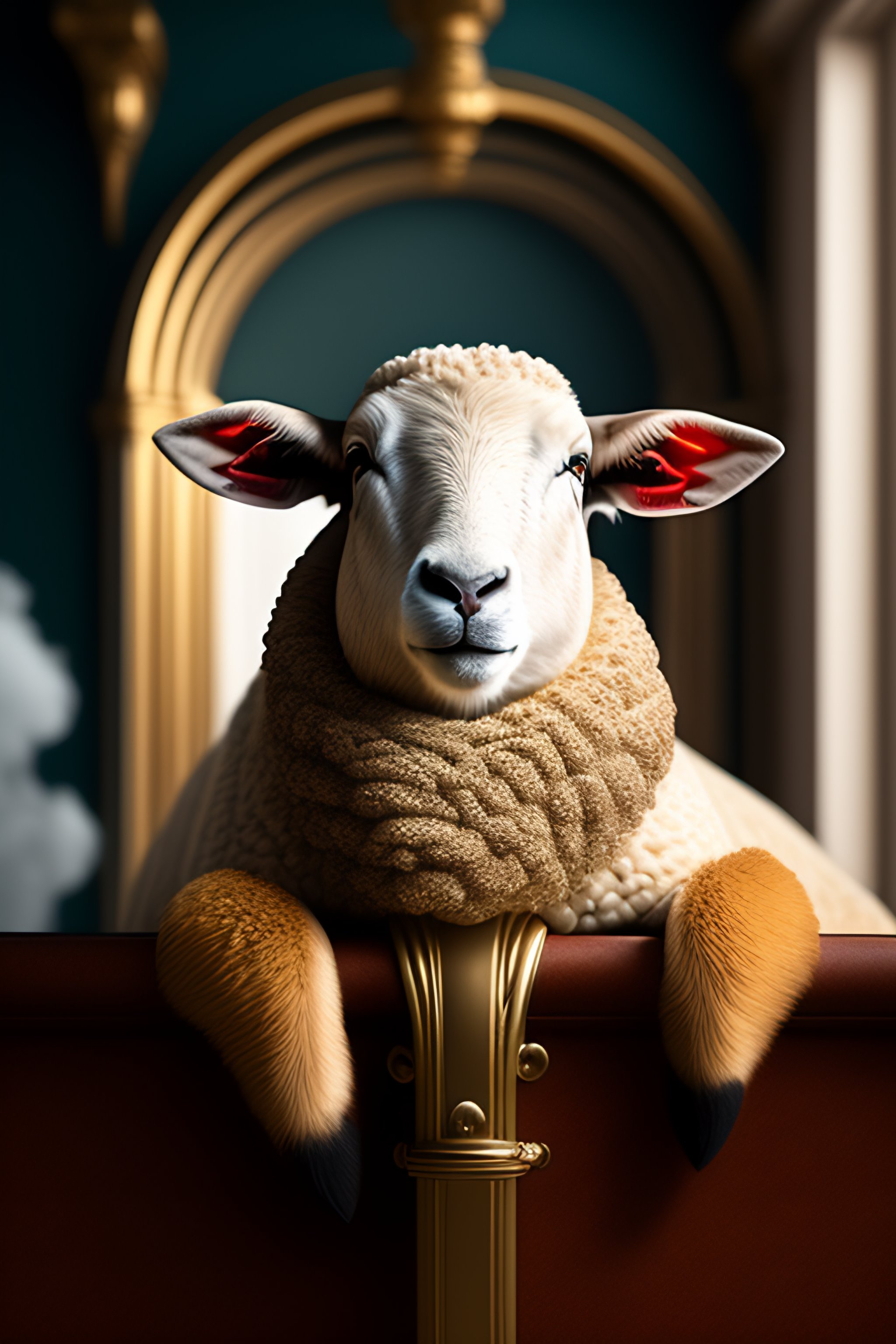 Lexica - Portait of a sheep in baroque armory sailing with columbus