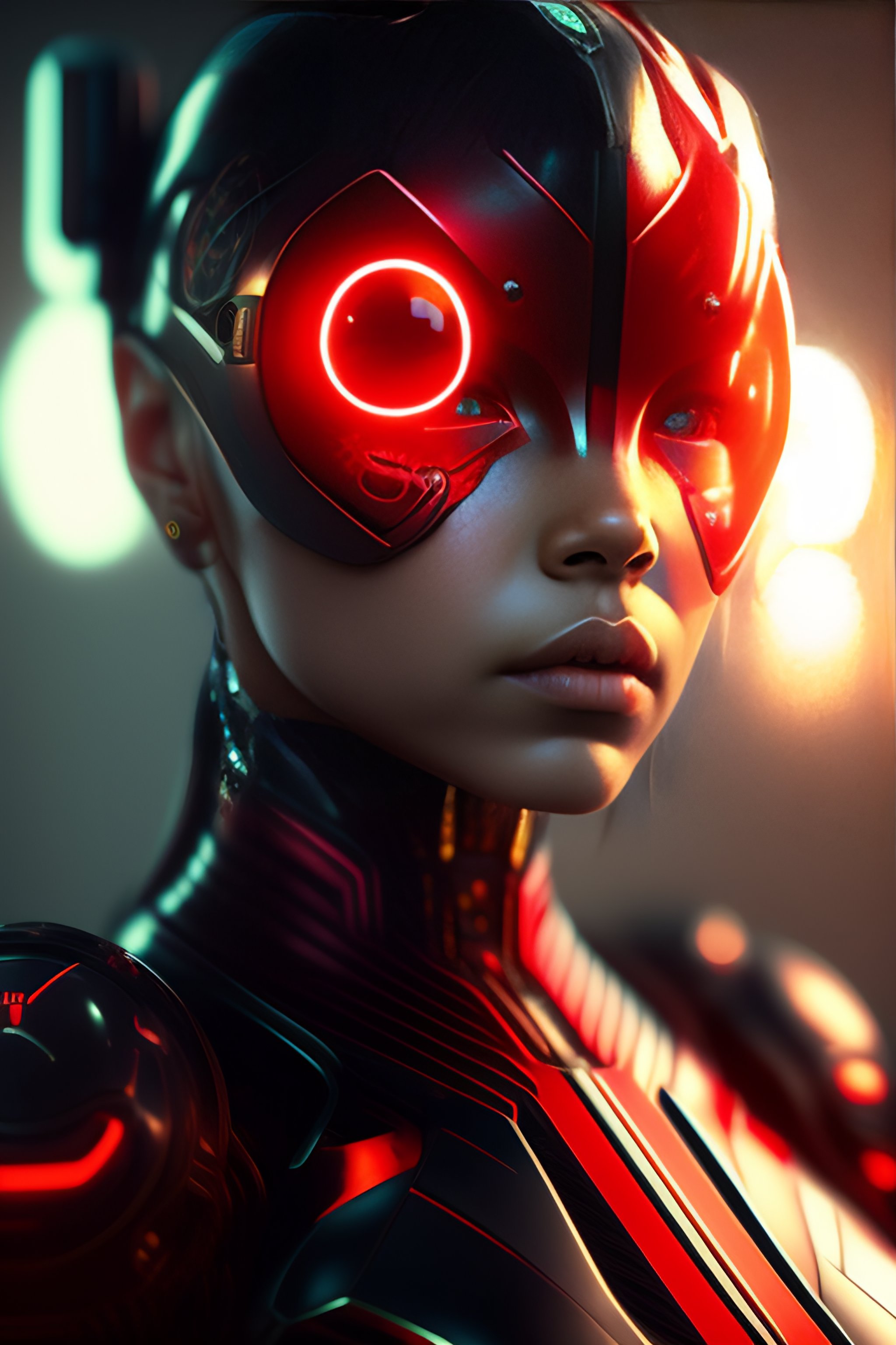 Lexica - Generate a organic cyborg with red eyes