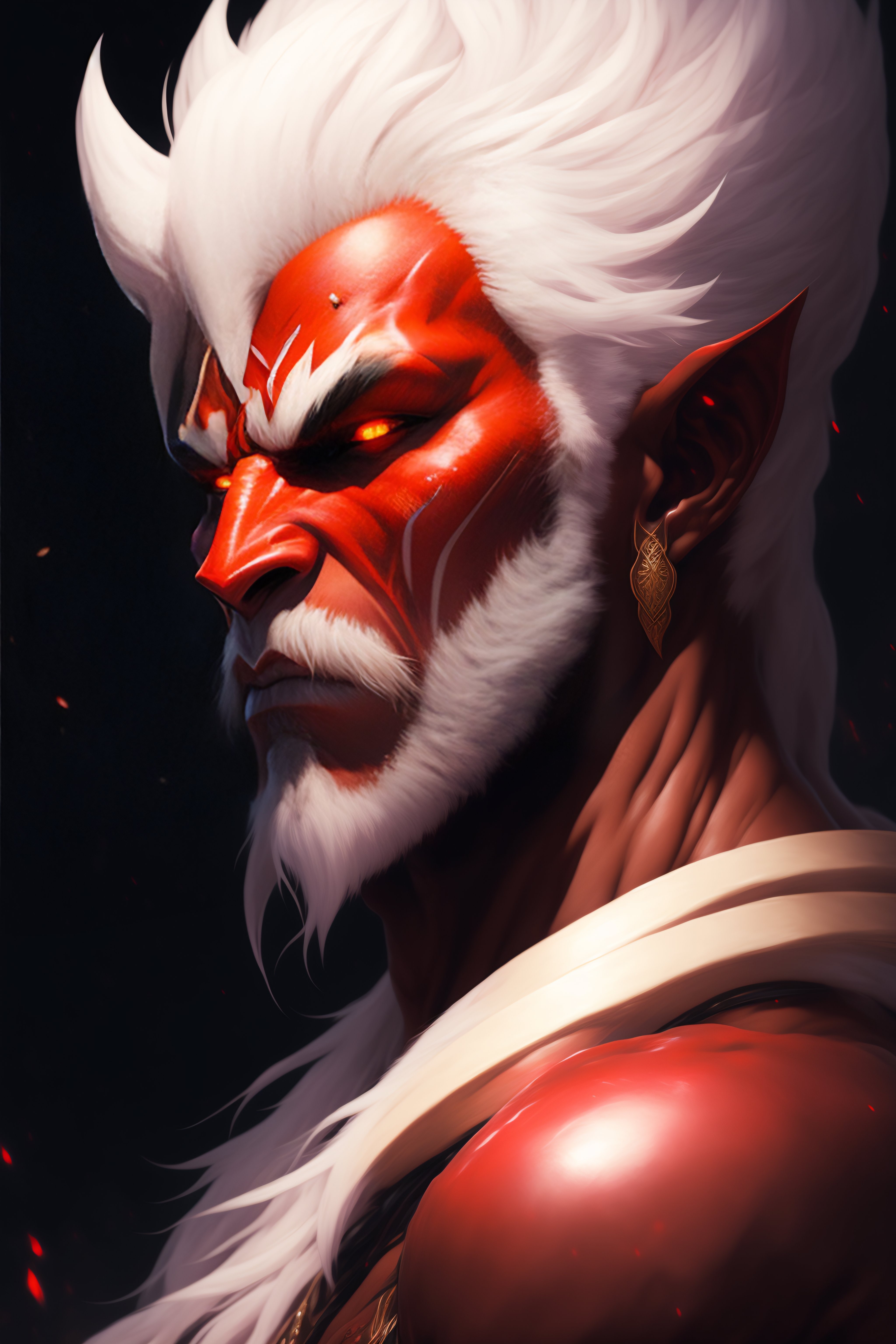 Lexica - Portrait of male Red Oni, white hair by greg rutkowski ...