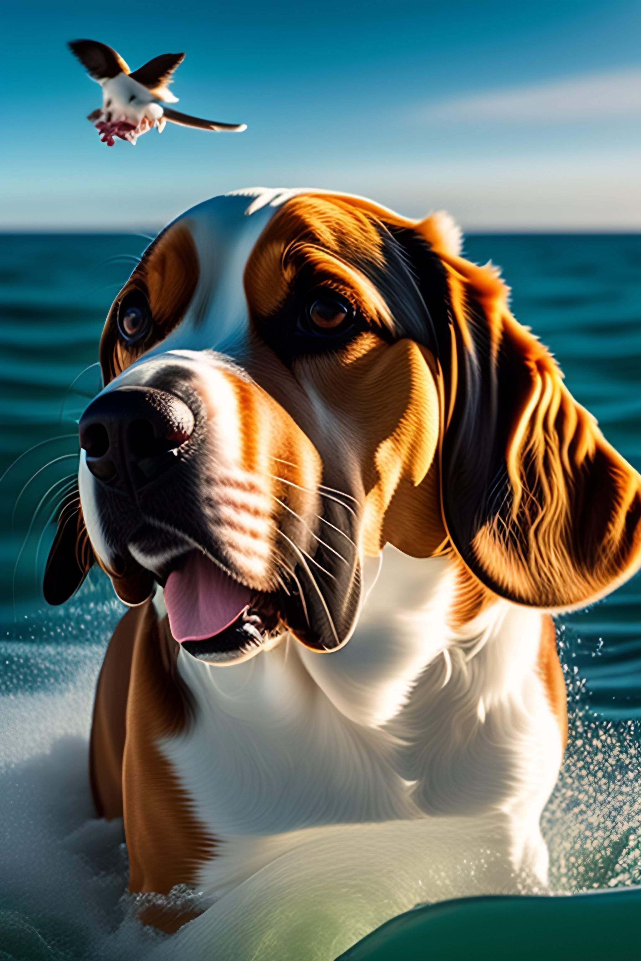 Lexica - Beagle flying over the ocean