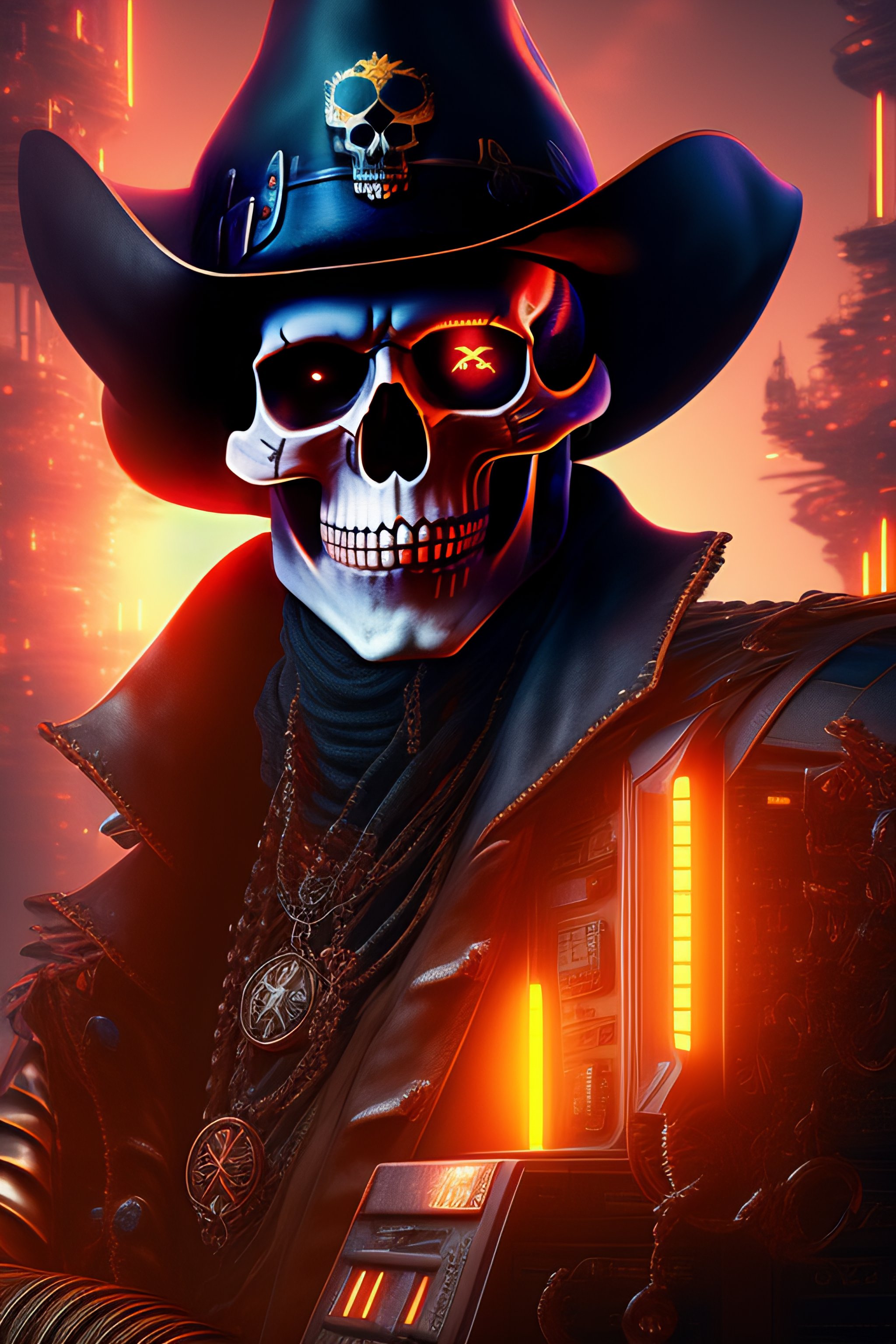 Lexica - A cyberpunk hacker pirate captain skeleton with a pirate hat ...