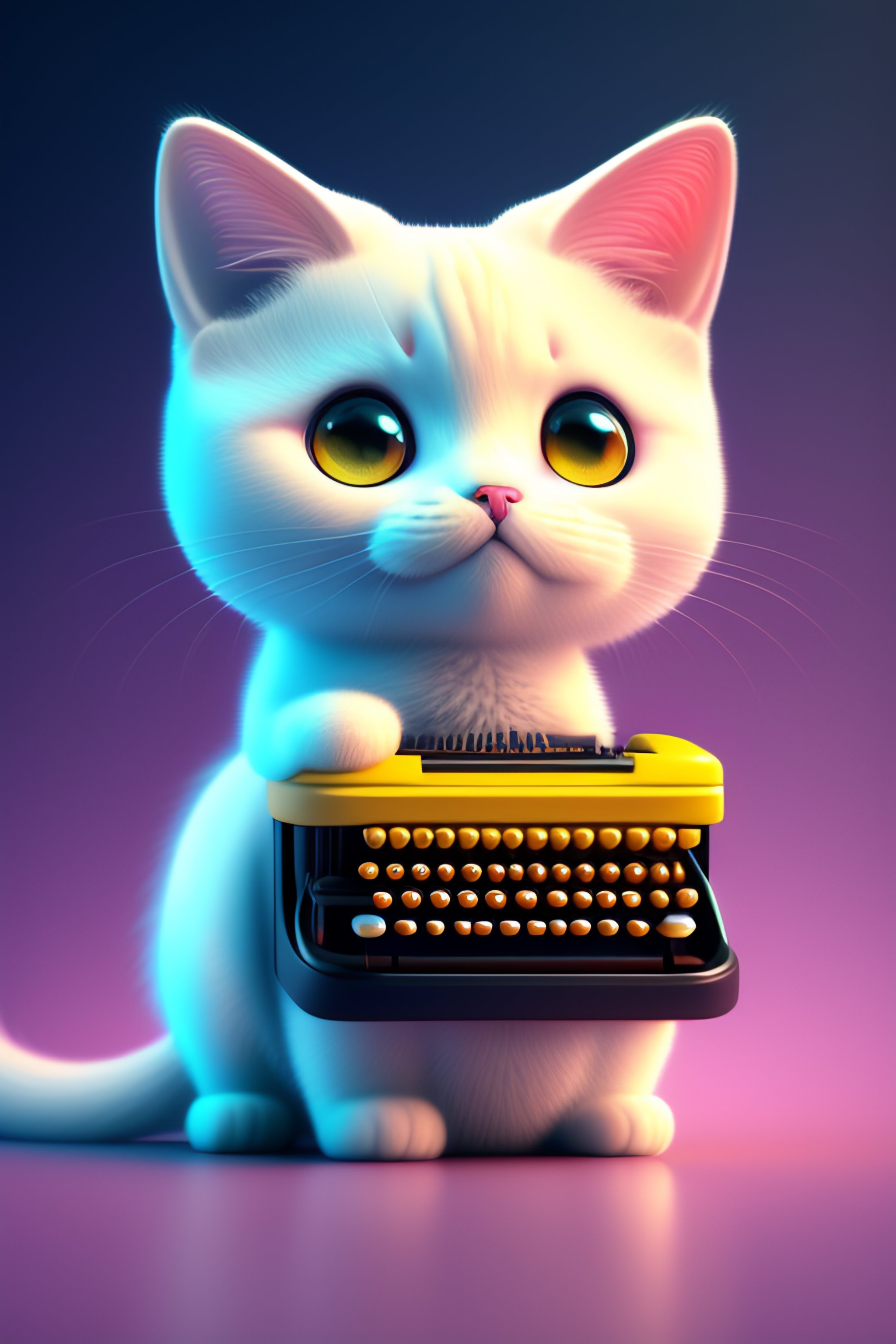 Lexica - Tiny cute cat using a typewriter toy, standing character, soft ...