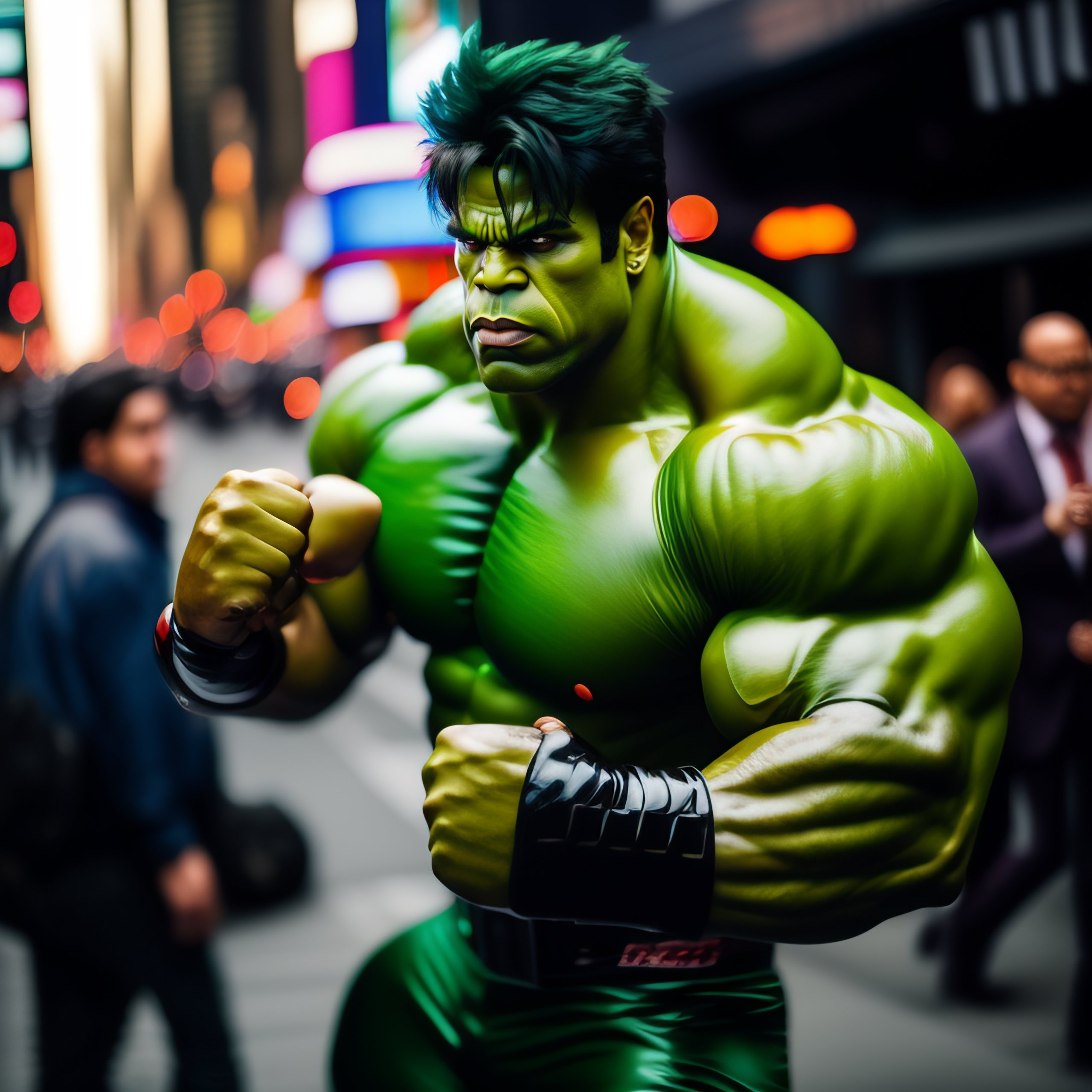 Lexica - The incredible hulk punching a car on times square, casual ...