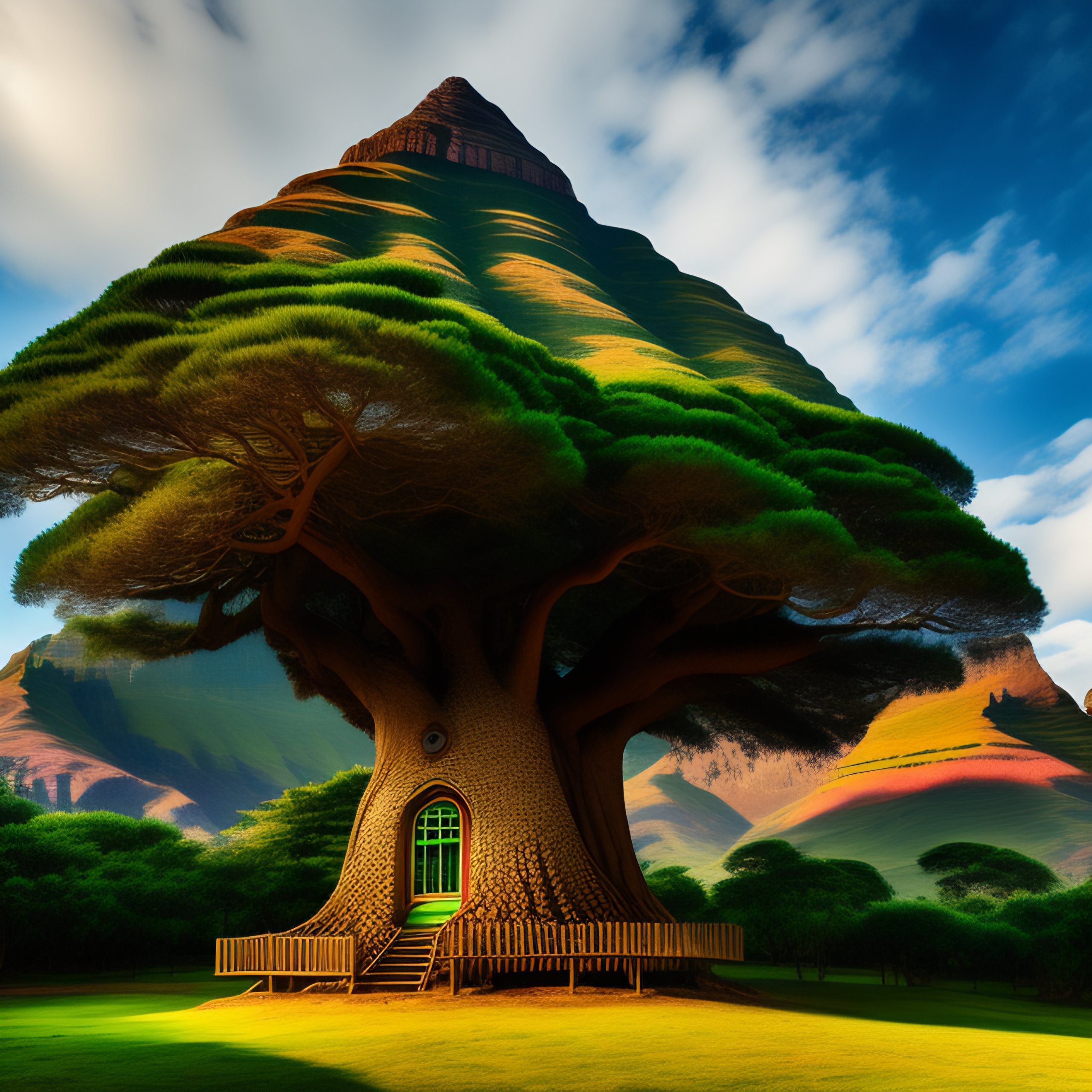 Lexica - The tree of life in front of the Drakensberg mountains, multi ...
