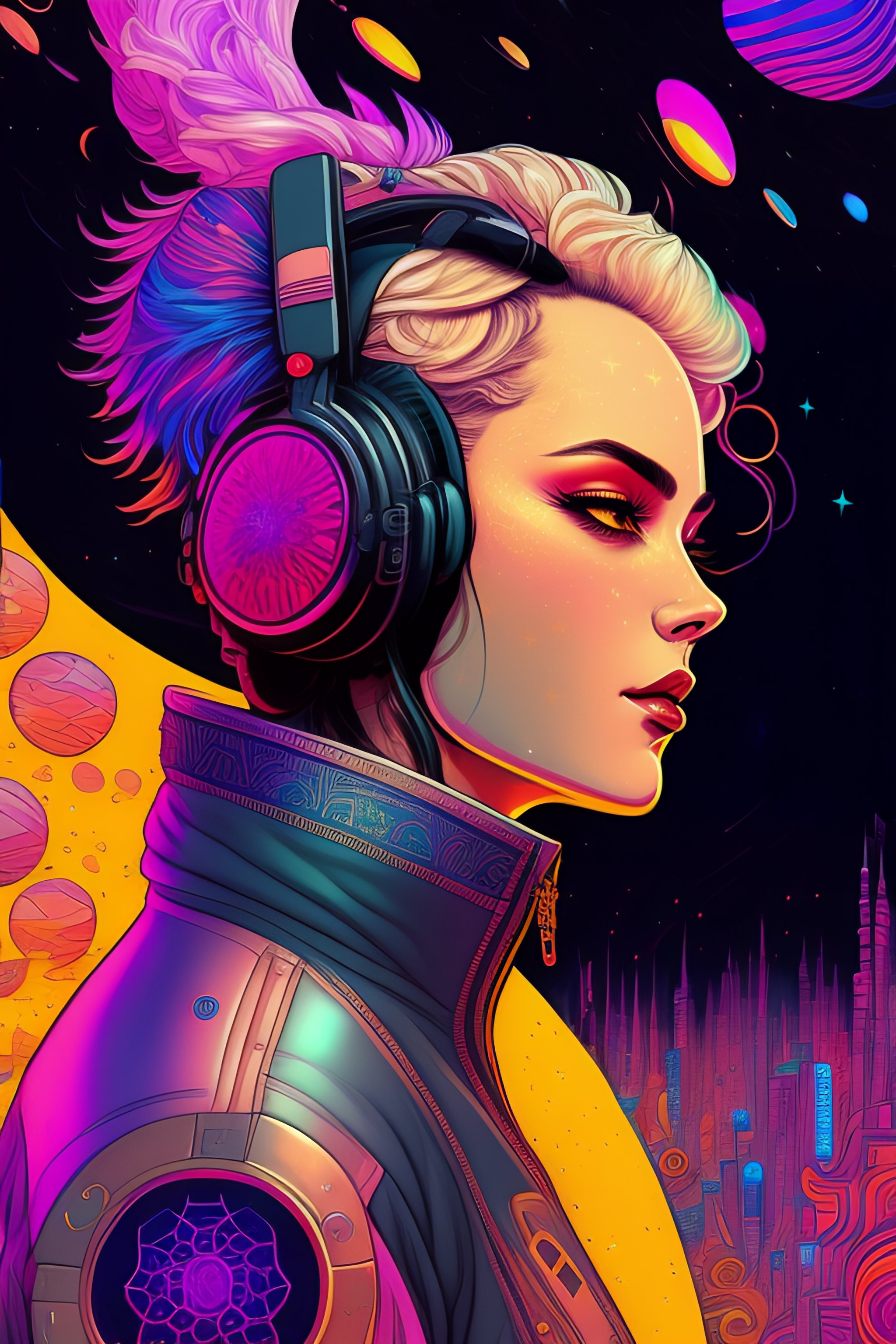 Lexica - Detailed comic illustration of a dj falling through a cosmic ...
