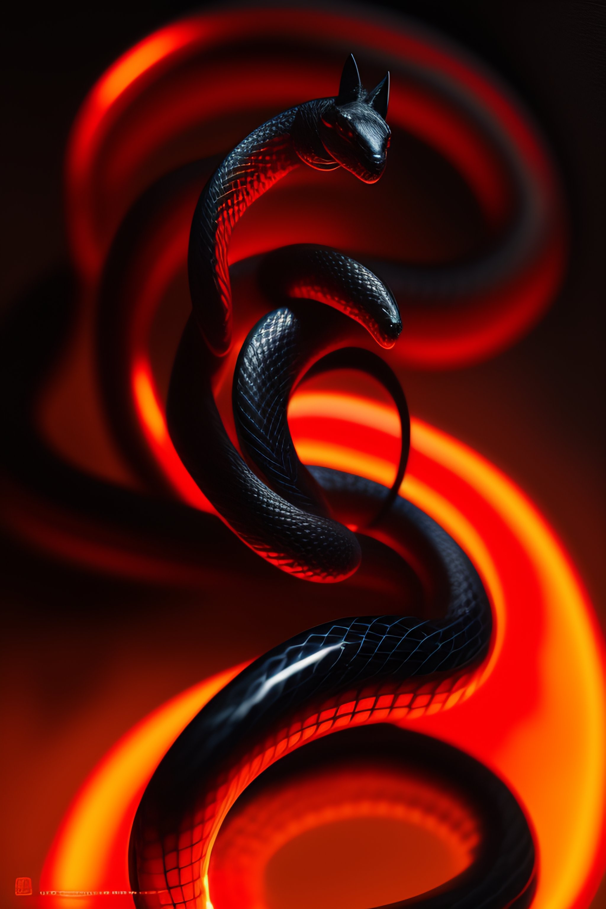 Lexica - Black colored snake!, red snake eyes, coiled body, threatening ...
