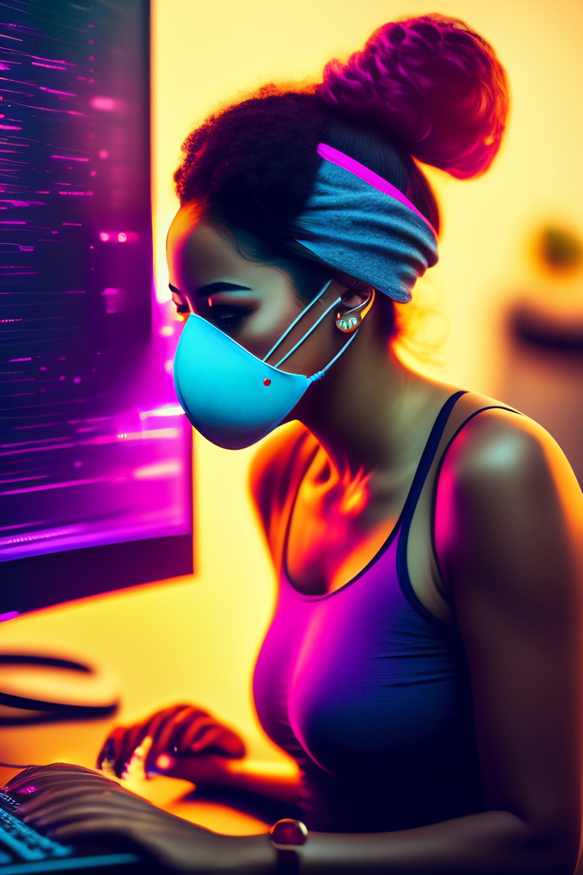 Lexica - Generate an image of a female hacker in a tanktop and mask at ...
