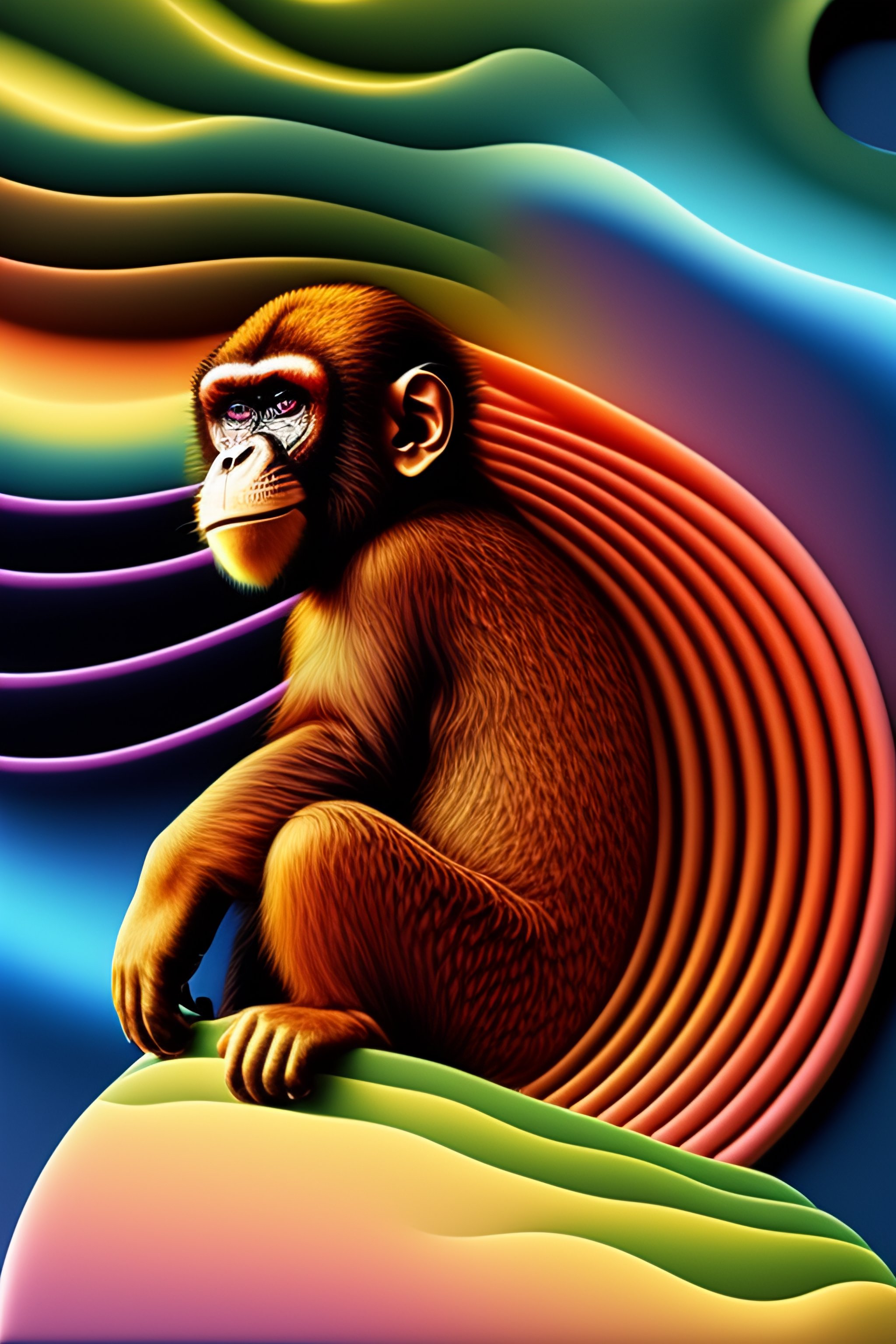 Lexica - Two color drawing of sound waves and a monkey